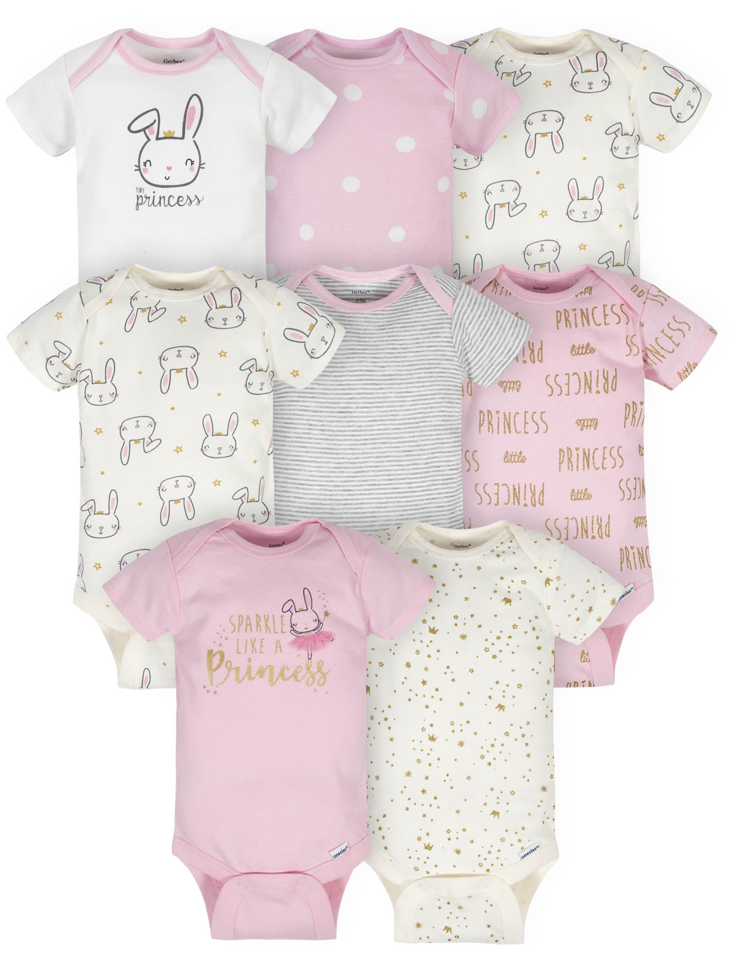 Gerber Baby Girl Cotton Onesies Bodysuits, Short Sleeves, 8-Pack ...
