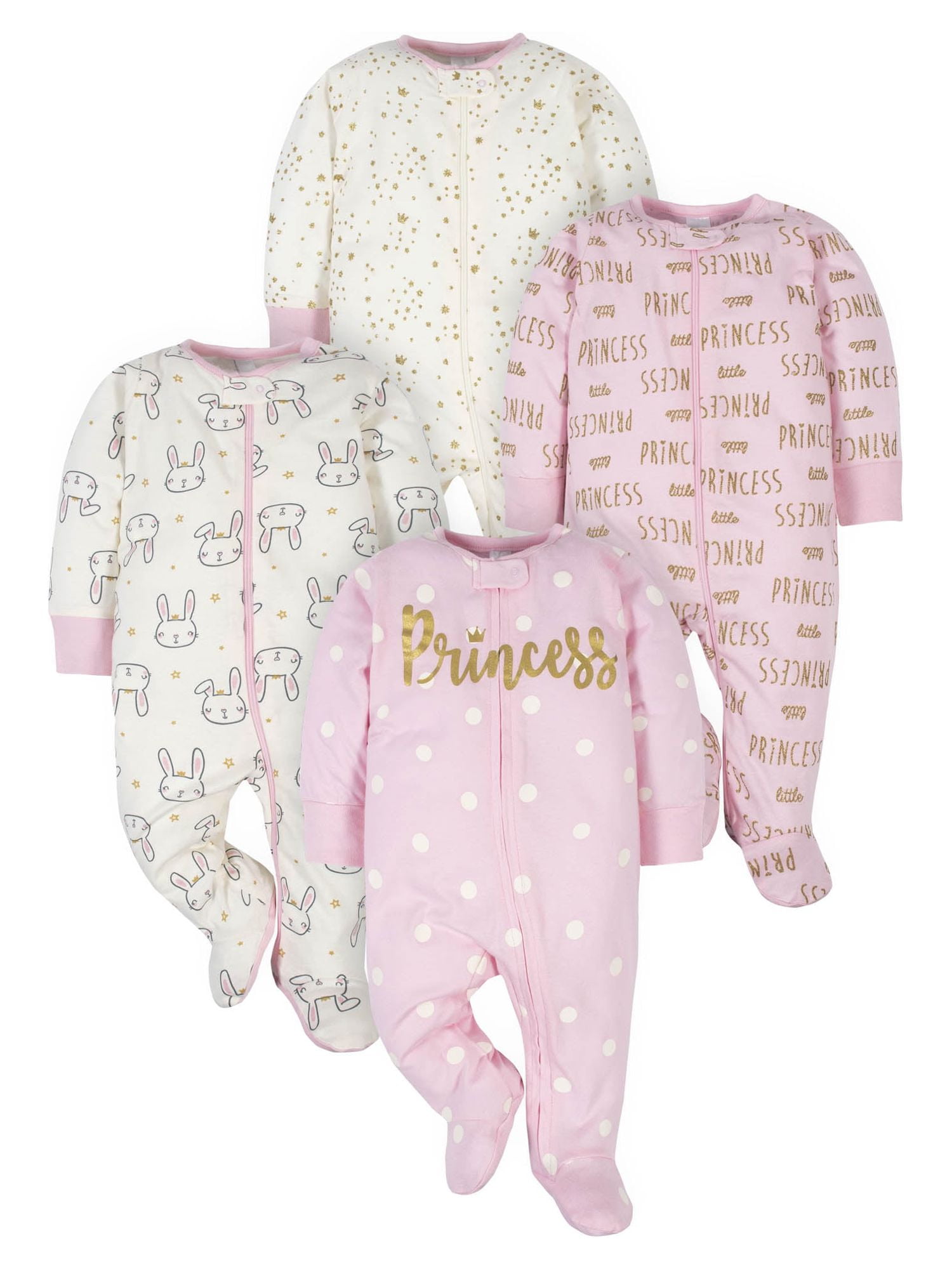 Gerber Baby Girl Sleep 'n Play Footed Pajamas, 4-Pack - Walmart.com