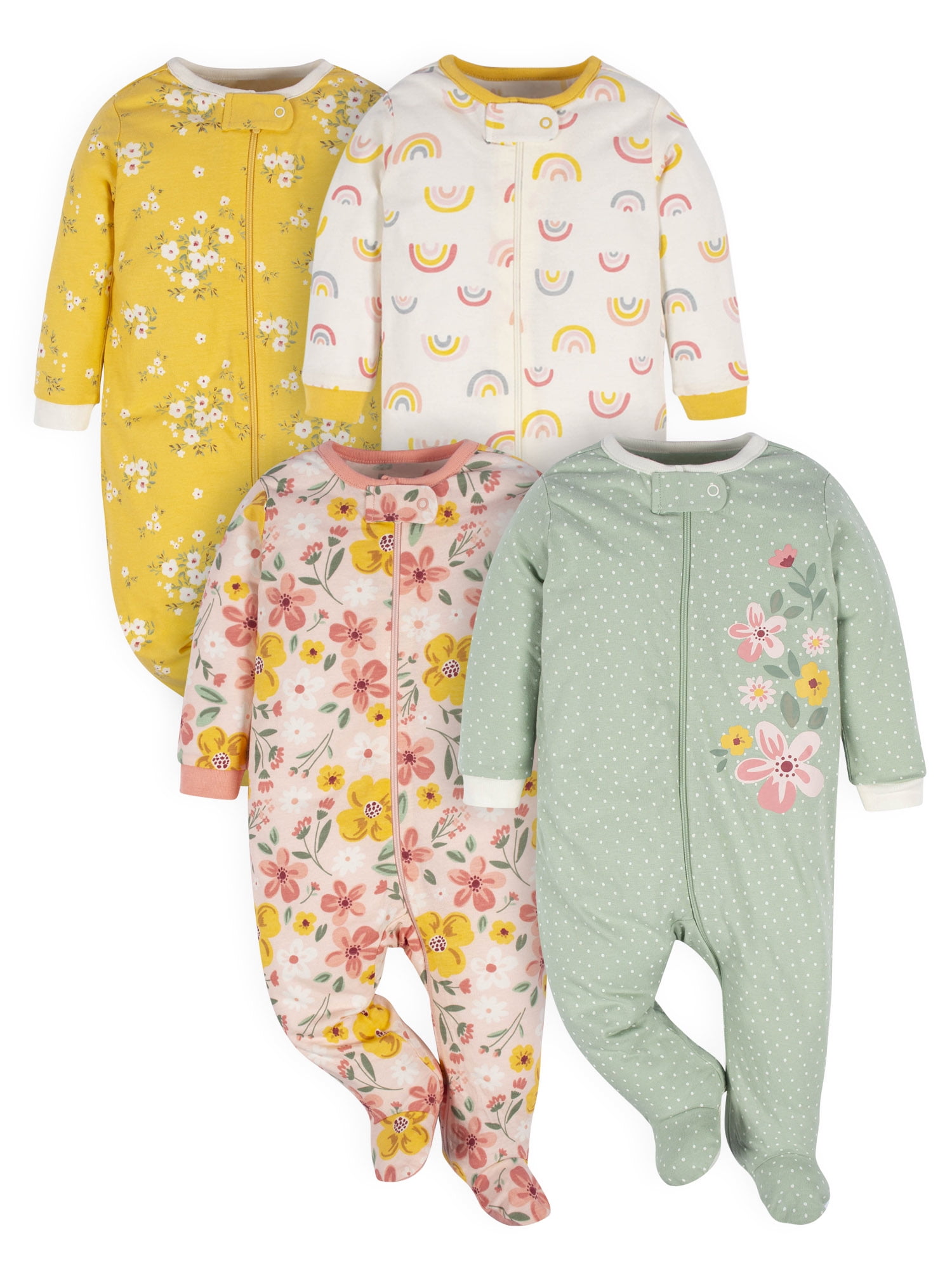 Gerber Baby Girl Sleep 'n Play Footed Pajamas, 4-Pack - Walmart.com