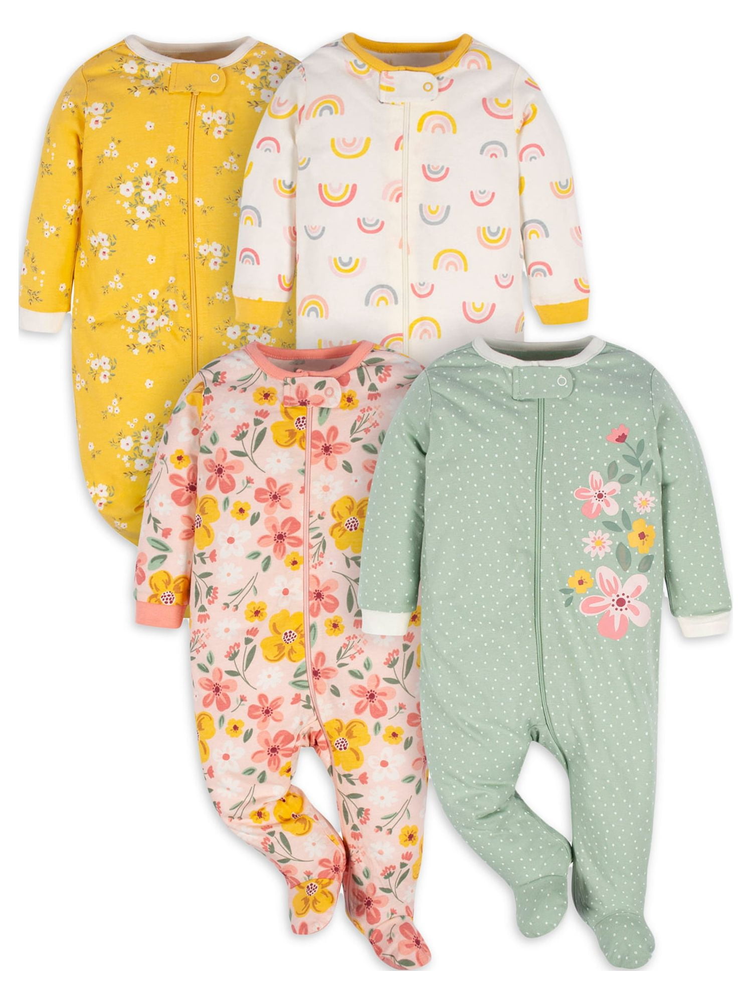 Gerber 100% Cotton Baby Girl Sleep 'n Play Footed Pajamas, 4-Pack, OEKO ...