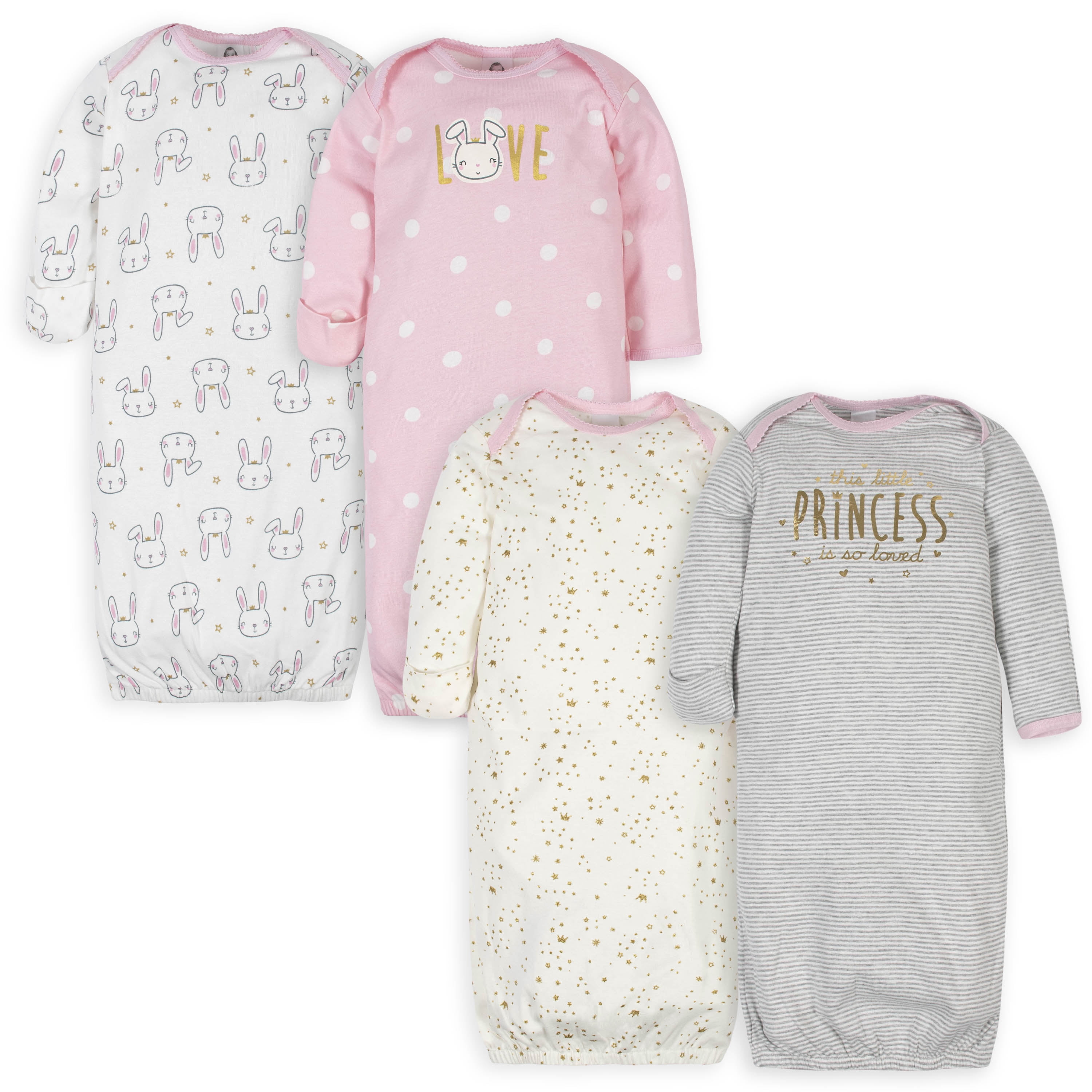 Gerber Baby Girl Sleeper Gown, 4 Pack, Sizes Preemie - 0-6 Months ...