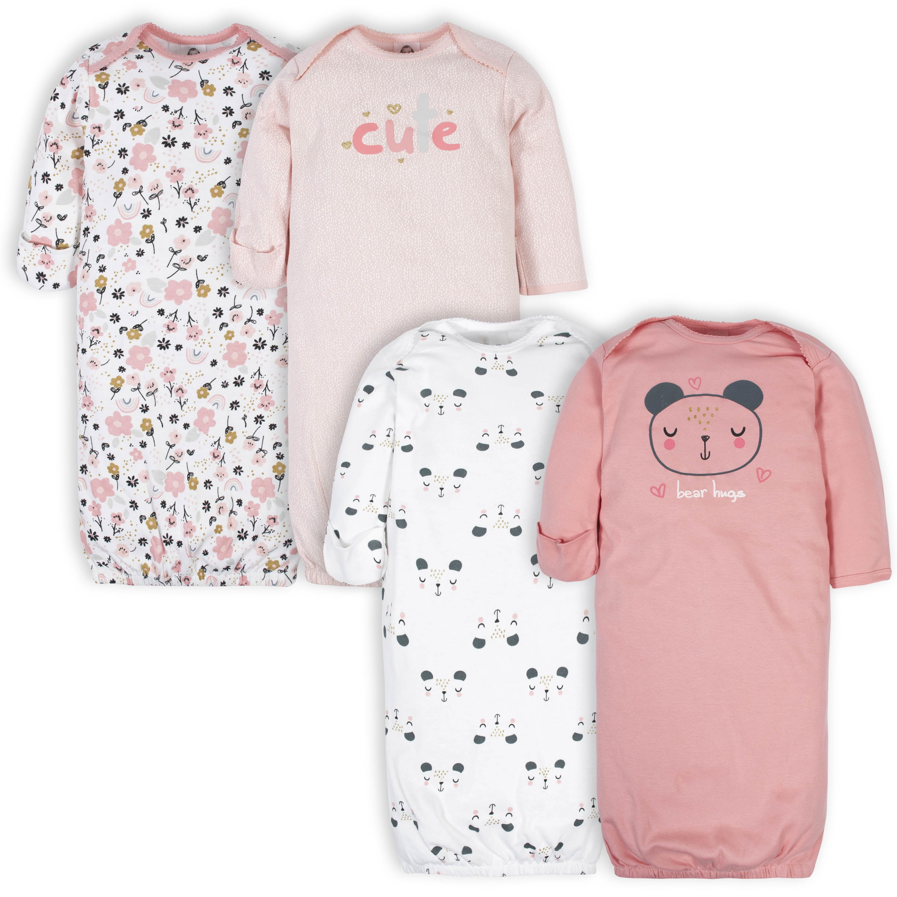 Gerber Baby Girl Sleeper Gown, 4 Pack, Sizes Preemie - 0-6 Months ...
