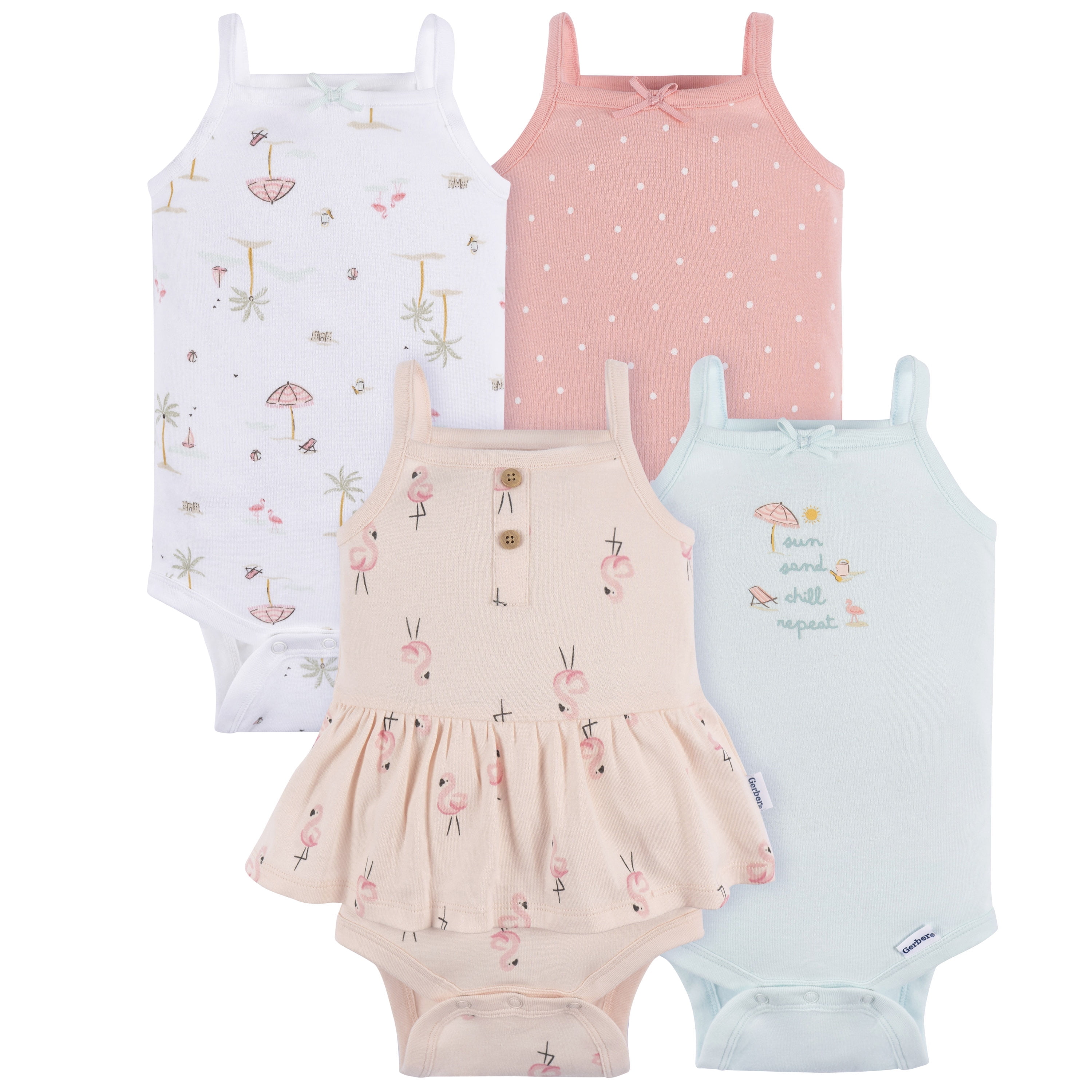 Gerber Baby Girl Sleeveless Onesies, 4-Pack, Sizes 0/3 Months - 24 ...