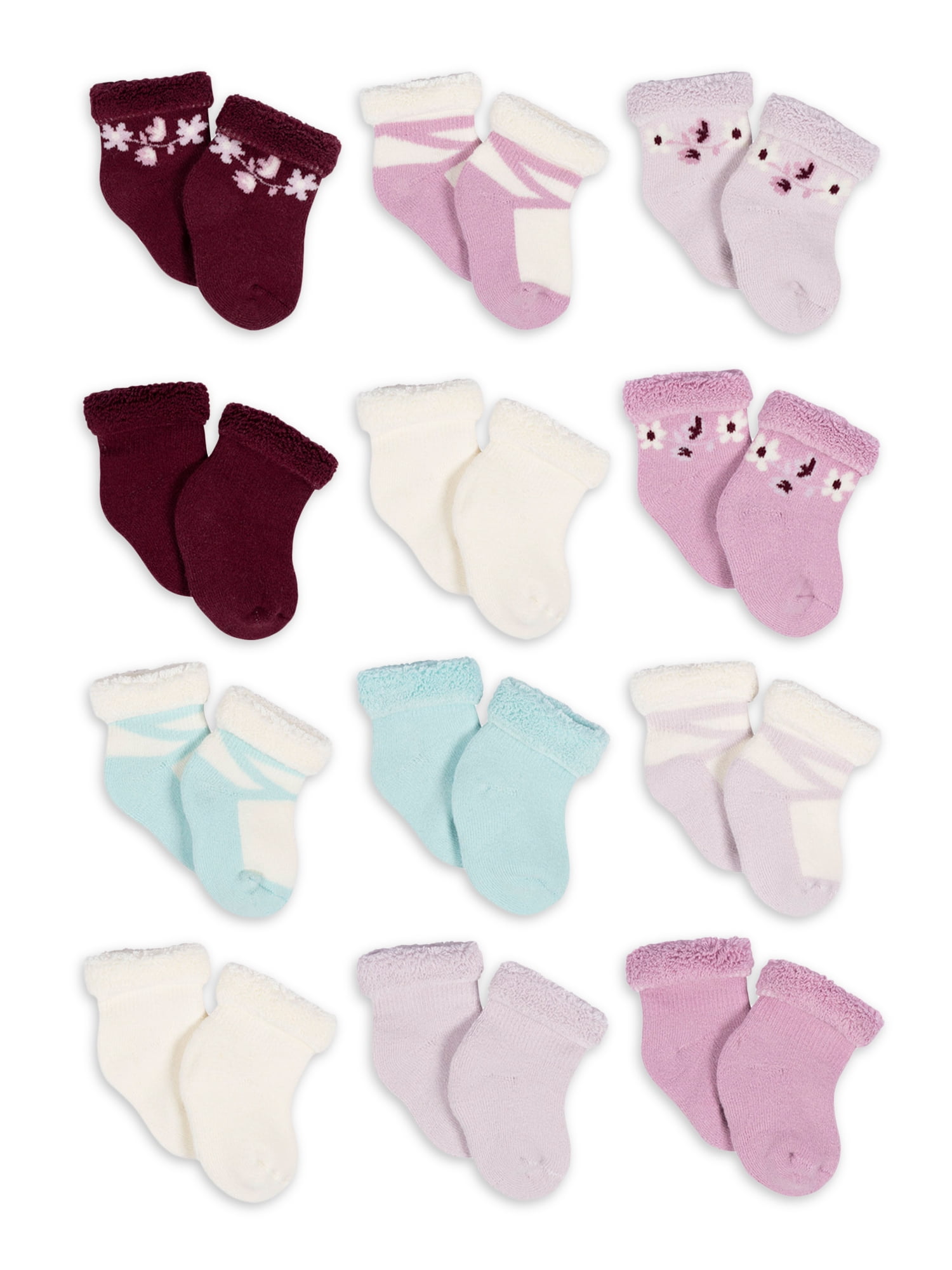 Gerber Baby Girl Terry Wiggle-Proof Socks, 12-Pack (0-3 Months - 6/9 ...