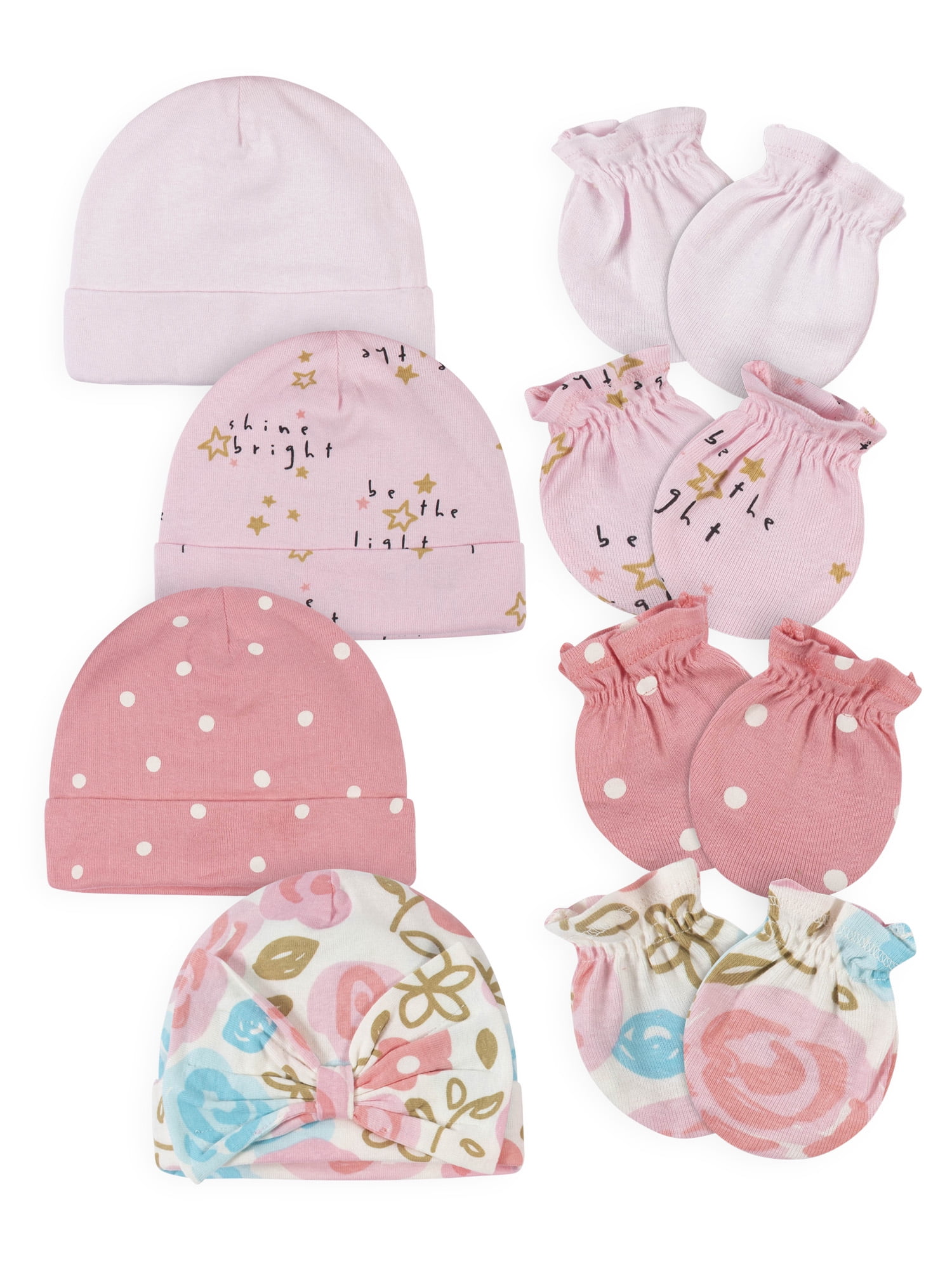 Gerber Newborn Baby Girls 8-Piece BOW Accessory Set - Caps & No Scratch ...