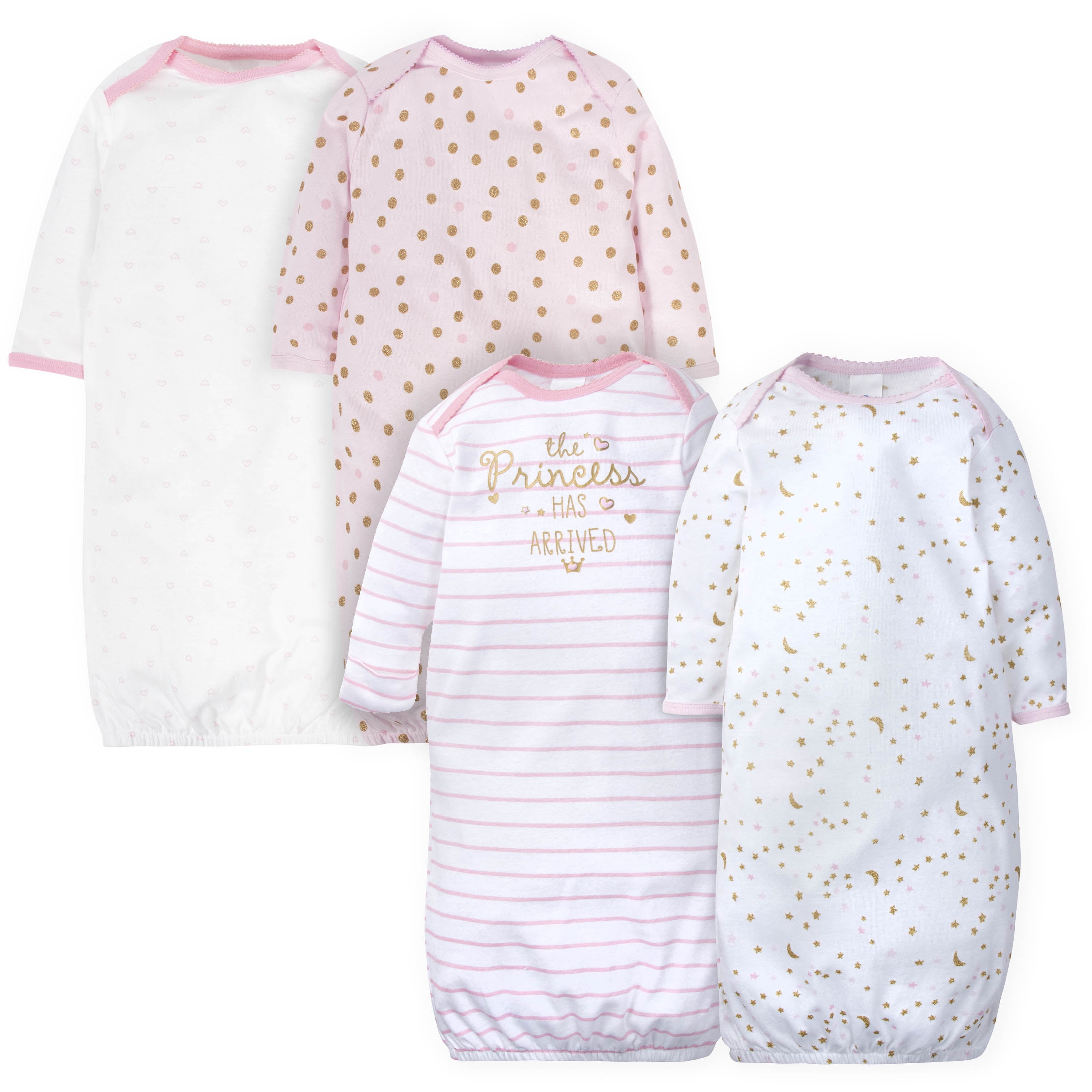 Gerber Newborn Baby Girls' Sleeper Gowns with Mitten Cuffs, 4-Pack ...