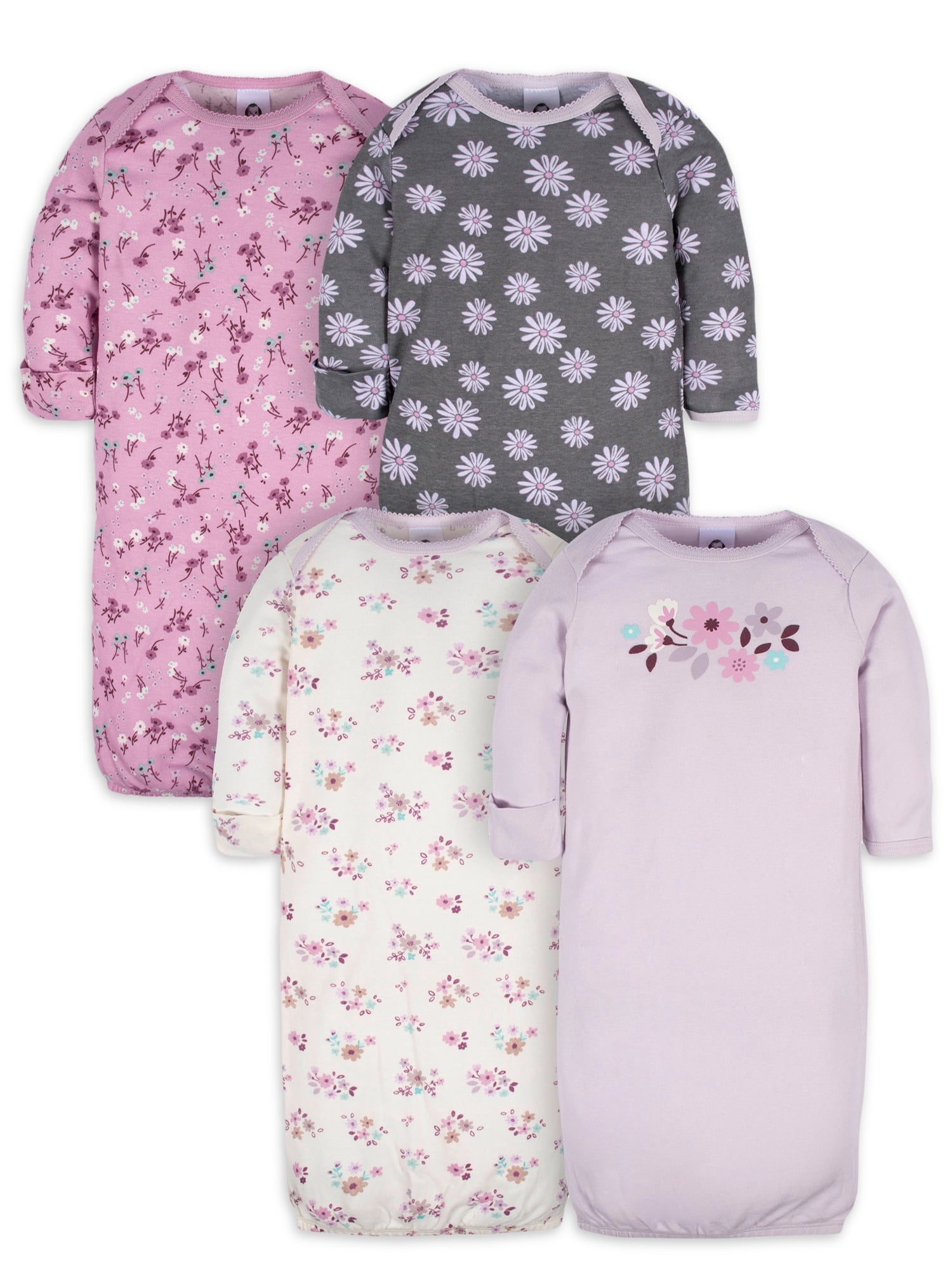 Gerber Newborn Baby Girls 4-Pack Sleepers, Infant Layette Gowns with ...