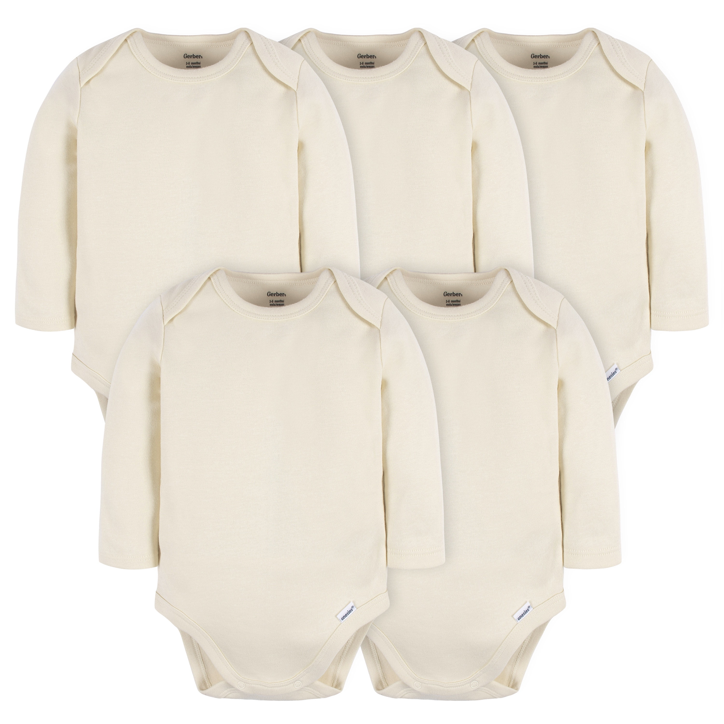 Gerber Baby Long Sleeve Solid Onesies Multi-Pack Interlock 180 GSM ...