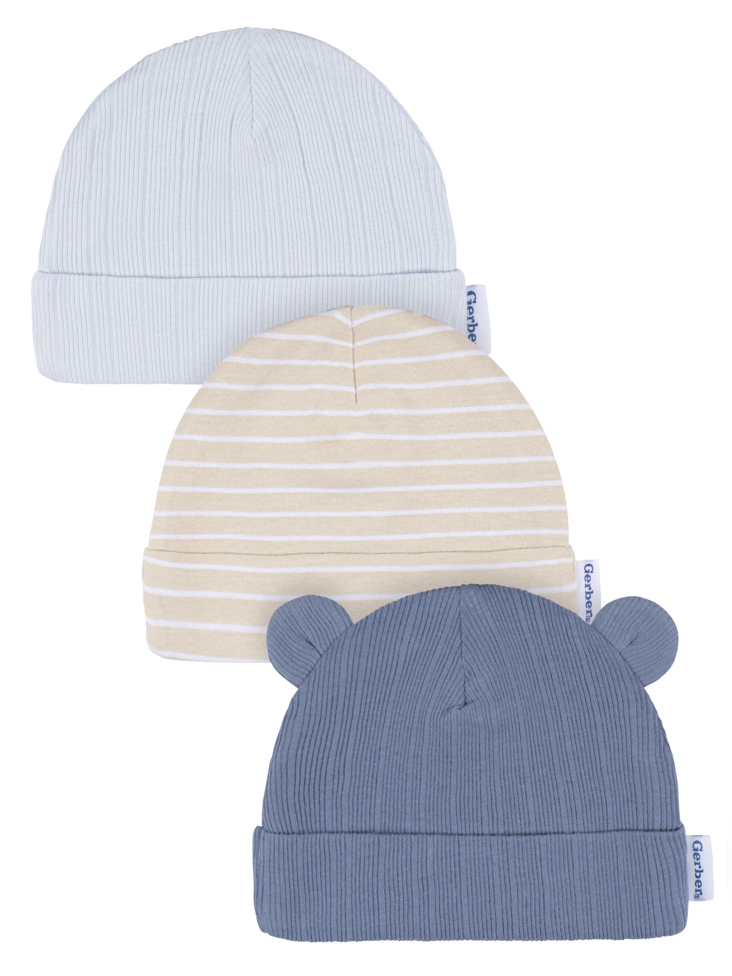Gerber Baby Neutral 3-Pack Cap With Ears, Sizes Newborn - 0/6 Months ...