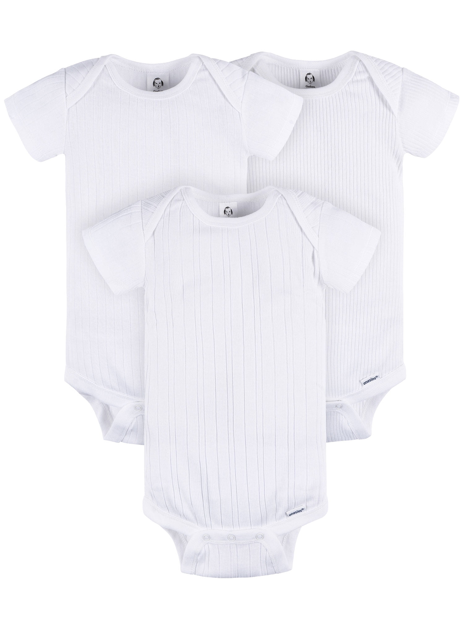 Gerber Baby Neutral 3-Pack White Short Sleeve Bodysuits, Sizes Preemie ...