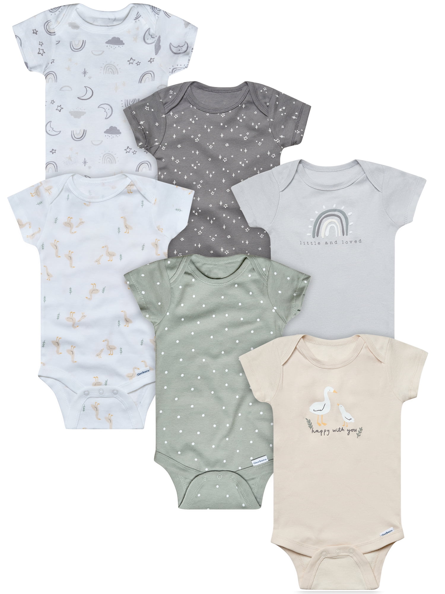Gerber Baby Neutral 6-Pack Short Sleeve Bodysuits, Sizes Newborn - 18 ...