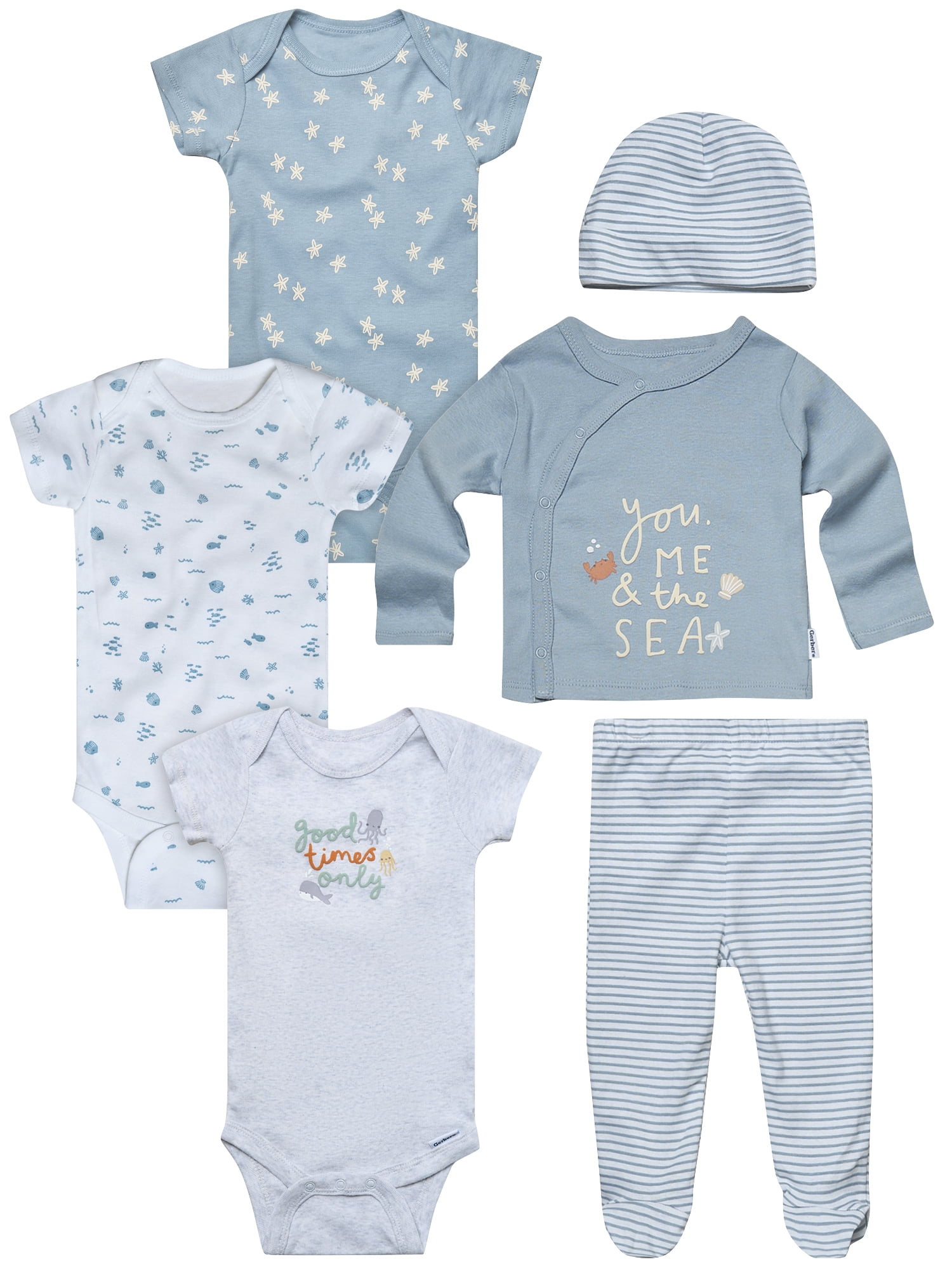 Gerber Baby Neutral 6-Piece Gift Set, Sizes Newborn - 3/6 Months ...