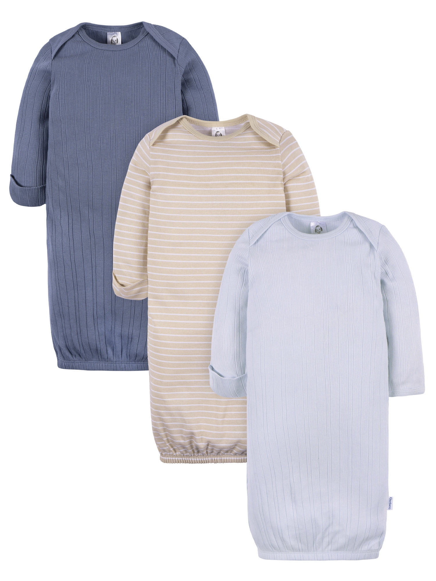 Gerber Baby Neutral Long Sleeve Gowns, 3-Pack, Sizes Newborn - 0/3 ...