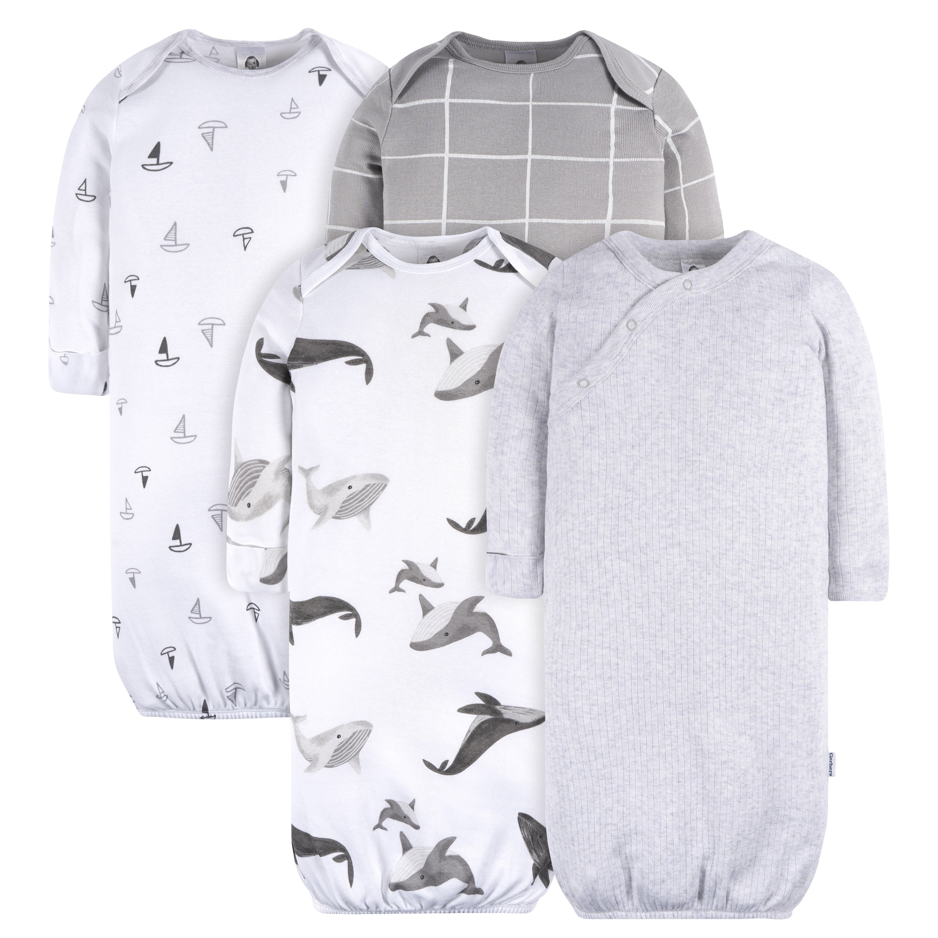 Gerber Baby Neutral Long Sleeve Gowns, 4-Pack, Sizes Newborn - 0/3 ...