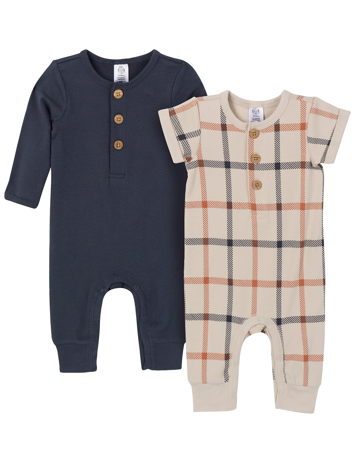 Gerber Baby Neutral Rompers, 2-Pack, Sizes Newborn - 24 Months ...