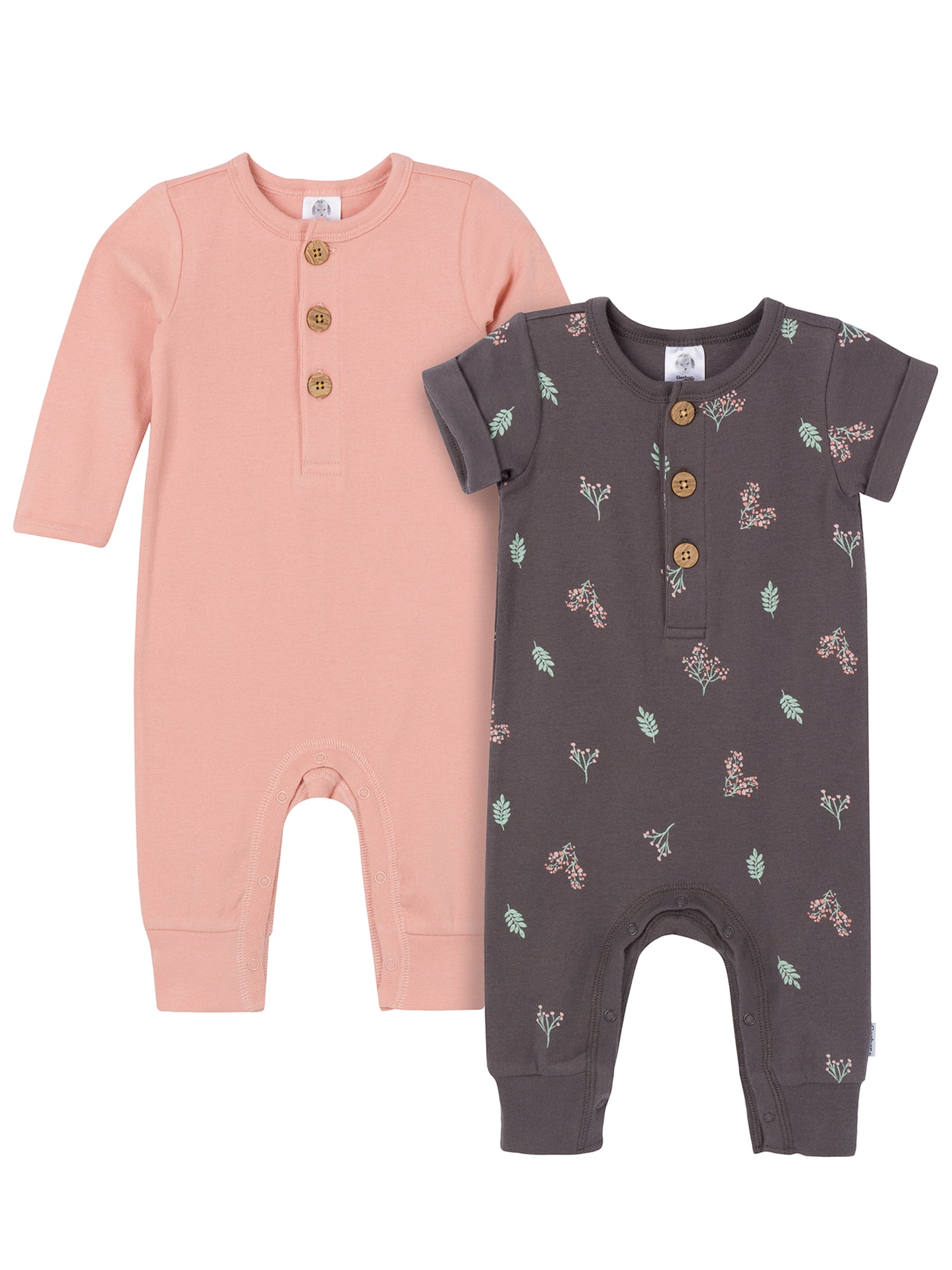Gerber Baby Neutral Rompers, 2-Pack, Sizes Newborn - 24 Months ...