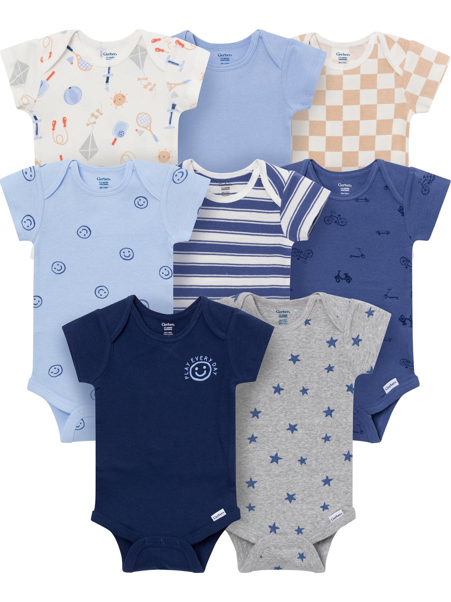 Gerber Baby Neutral Short Sleeve Onesies, 8-Pack, Sizes 0/3 Newborn ...