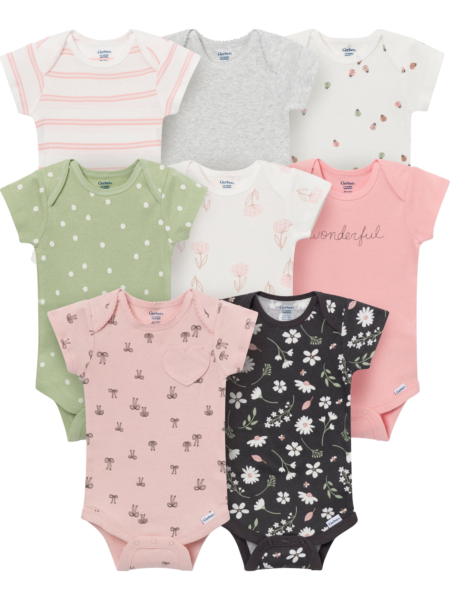 Gerber Baby Neutral Short Sleeve Onesies, 8-Pack, Sizes 0/3 Newborn ...