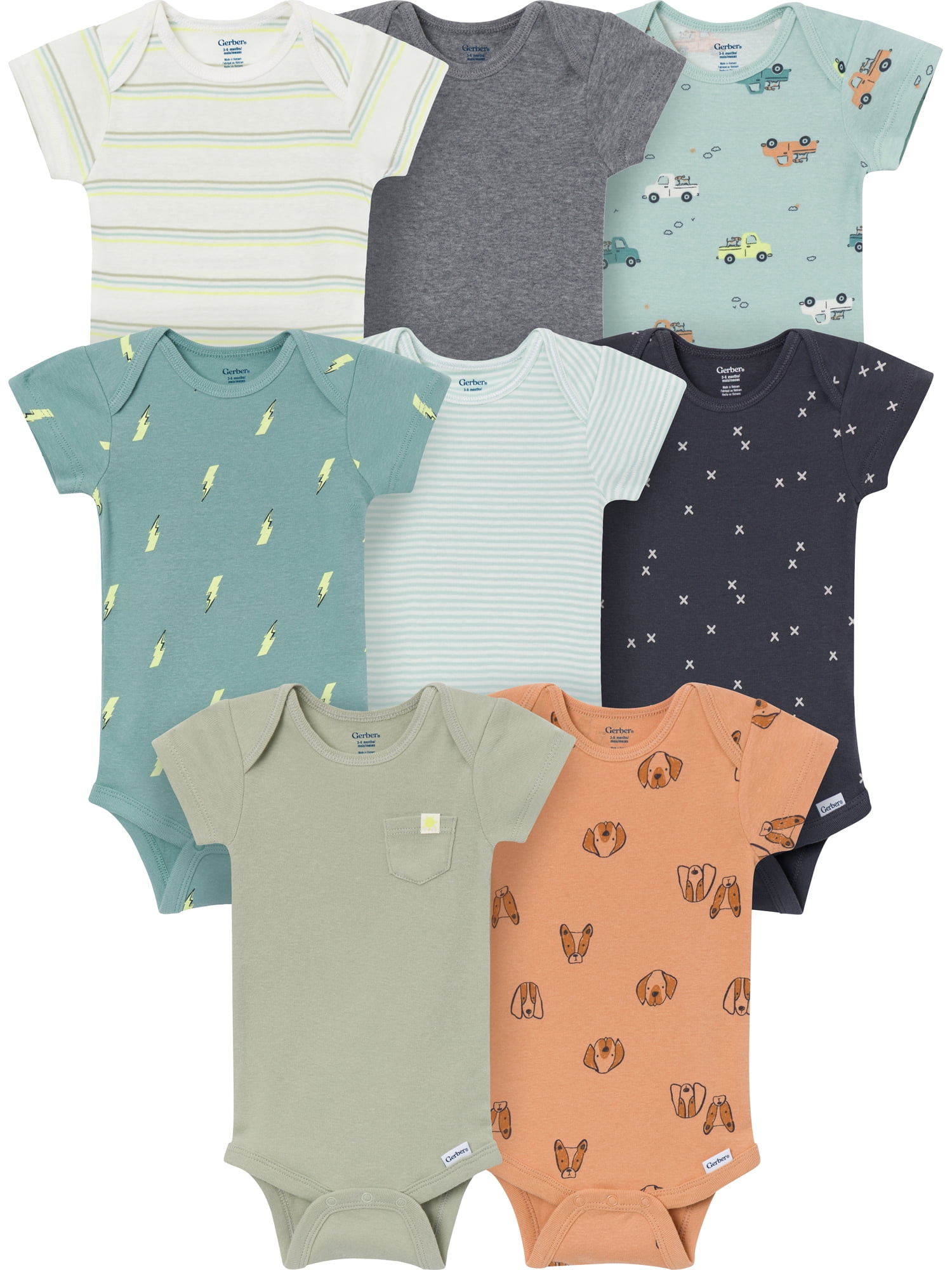 Gerber Baby Neutral Short Sleeve Onesies, 8-Pack, Sizes 0/3 Newborn ...