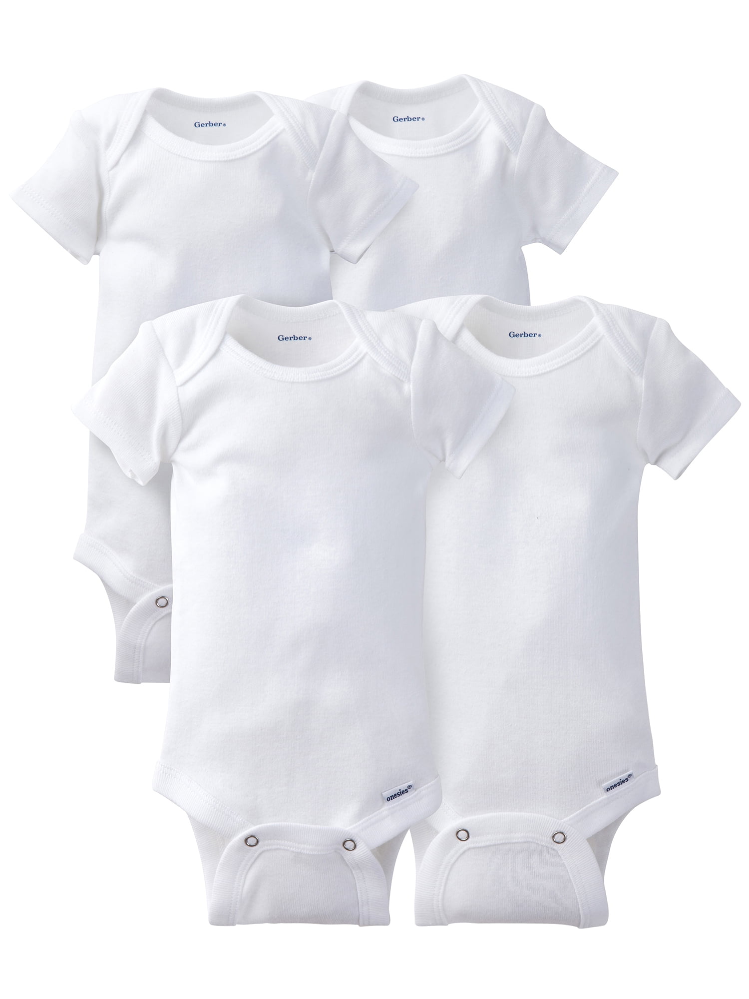 Gerber Baby Boy or Girl Neutral White Short Sleeve Cotton Onesies, 4 ...