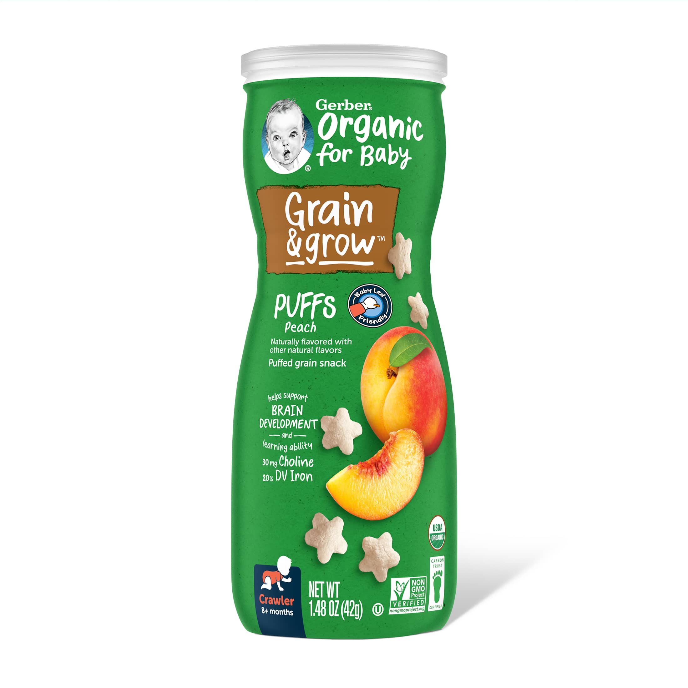 Gerber Organic Puffs Cereal Snack Green Veggies Naturally Flavored with ...