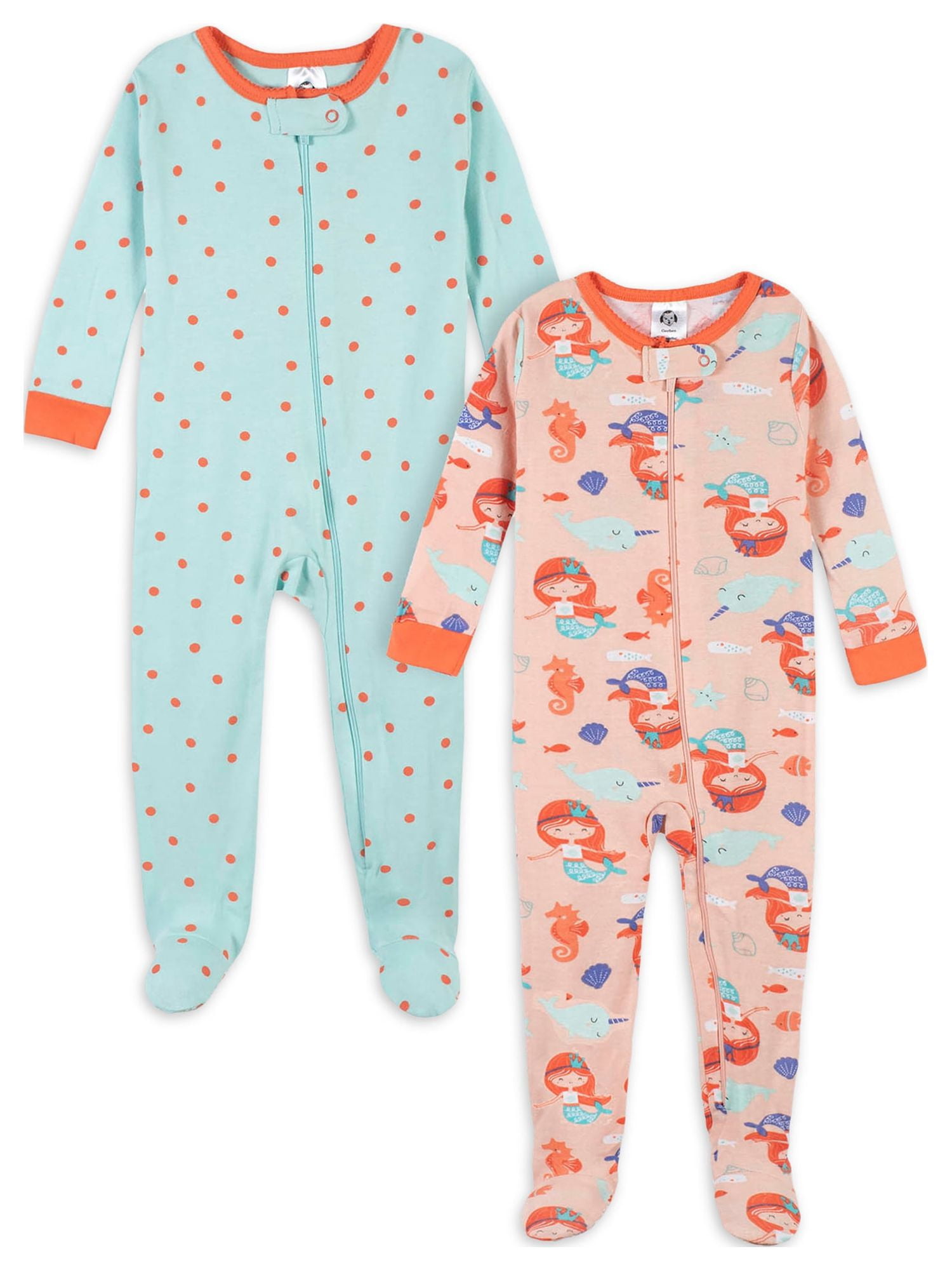 Gerber Baby & Toddler Girl Snug Fit Footed Cotton Pajamas, 2-Pack ...