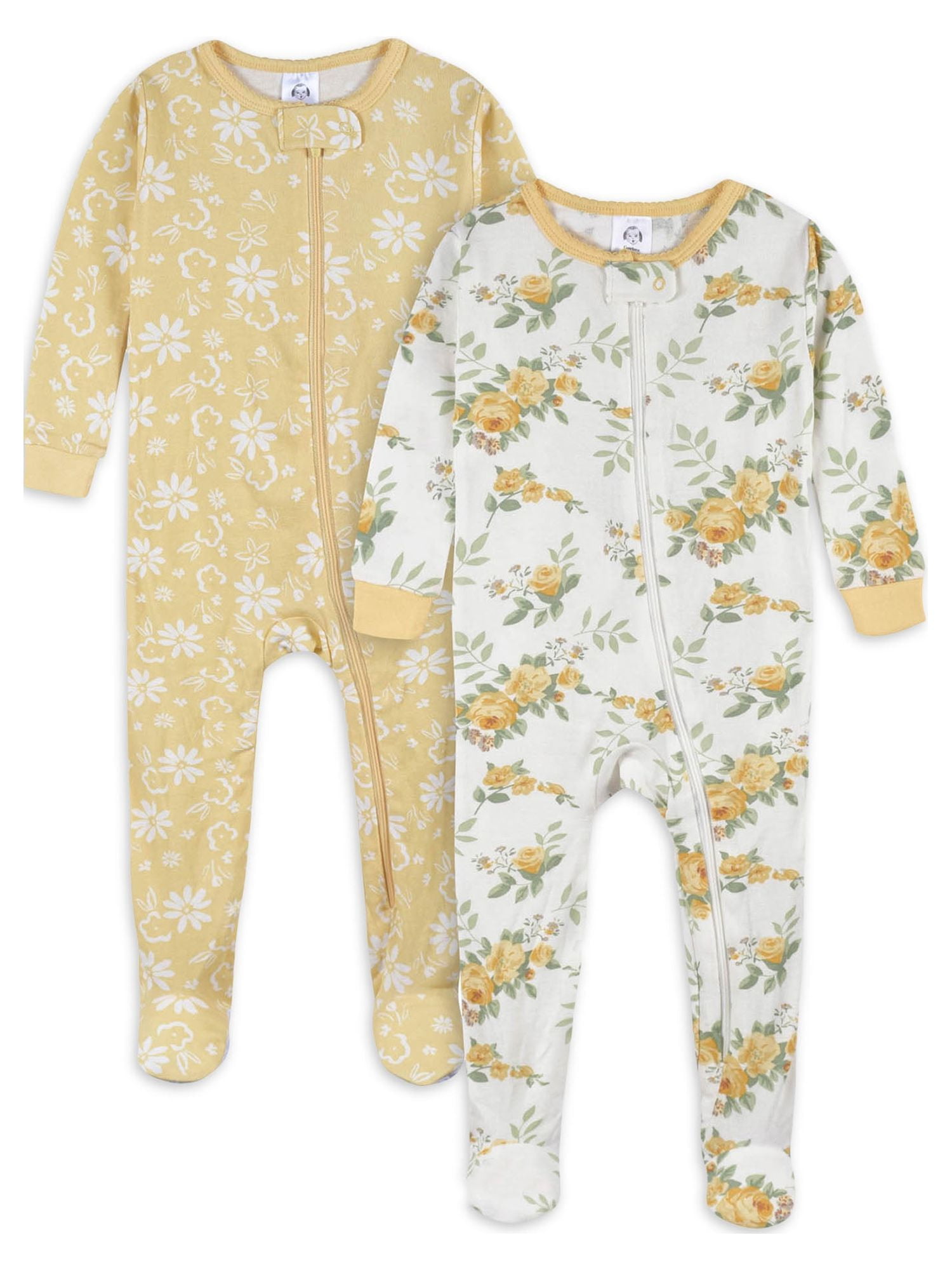 Gerber Baby & Toddler Neutral Snug Fit Footed Cotton Pajamas, 2-Pack ...