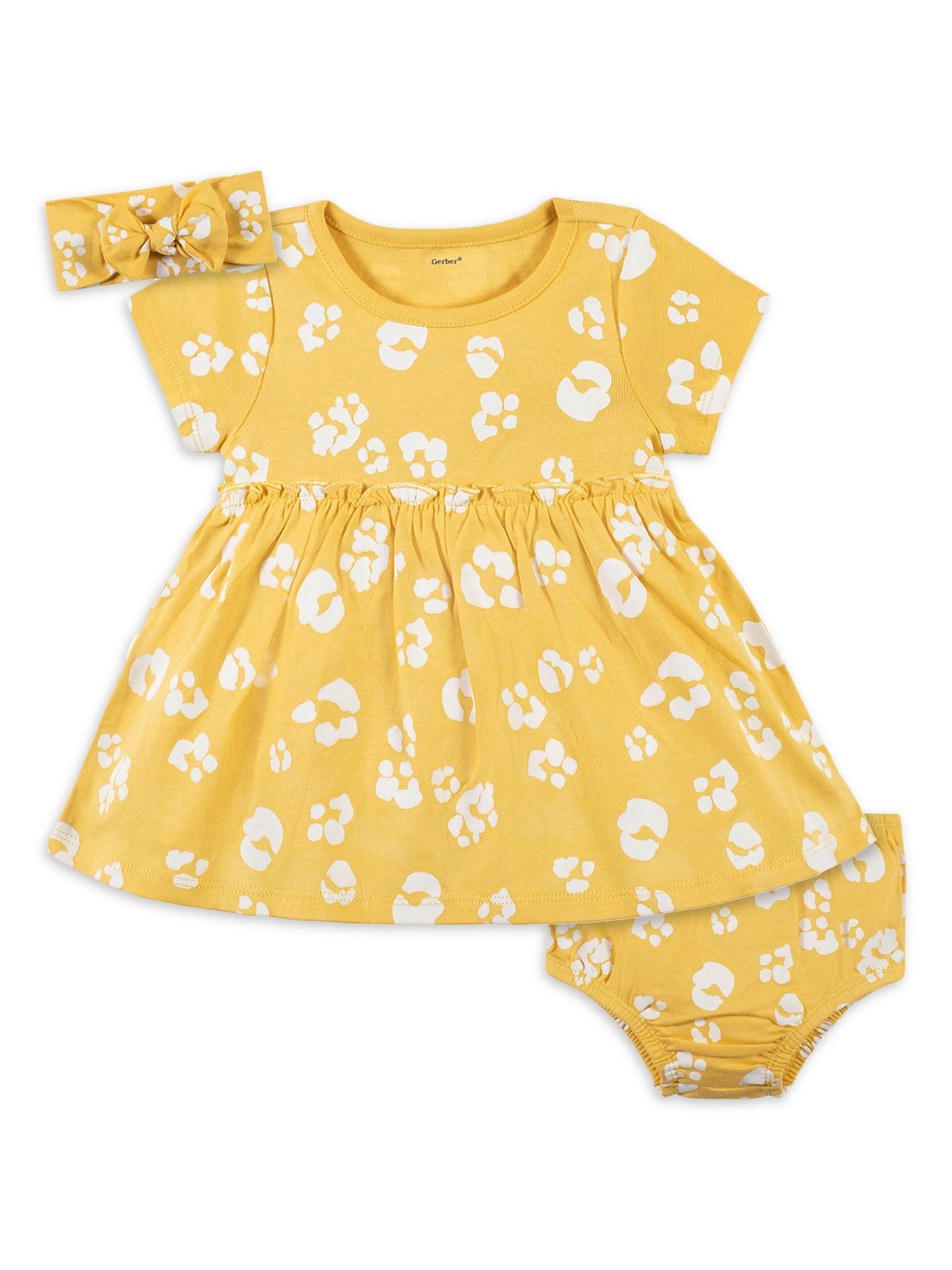 Gerber Baby & Toddler Girls Dress, Diaper Cover & Headband Outfit Set ...