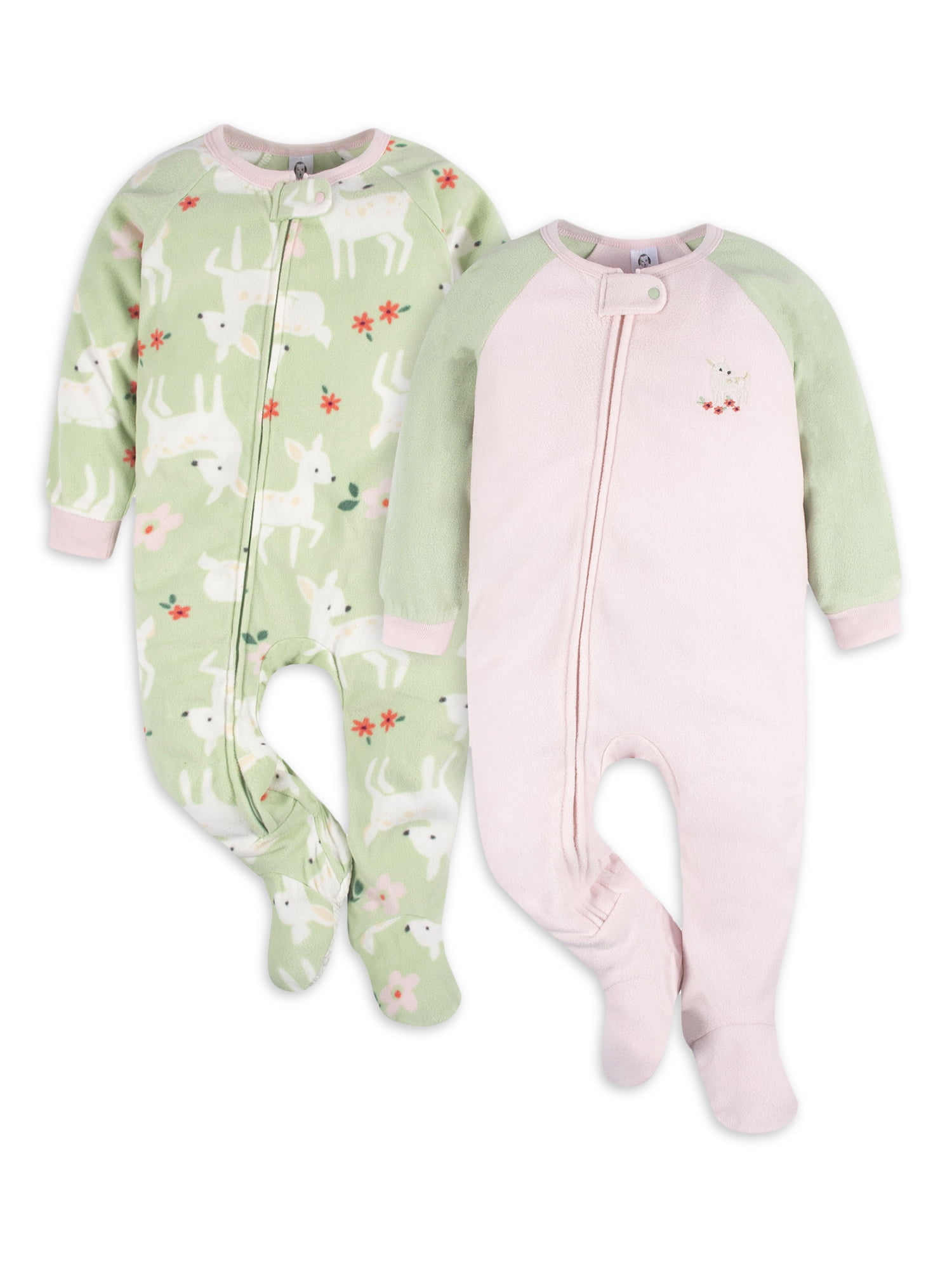 Gerber Baby & Toddler Girls Microfleece Blanket Sleeper Pajamas, 2-Pack ...