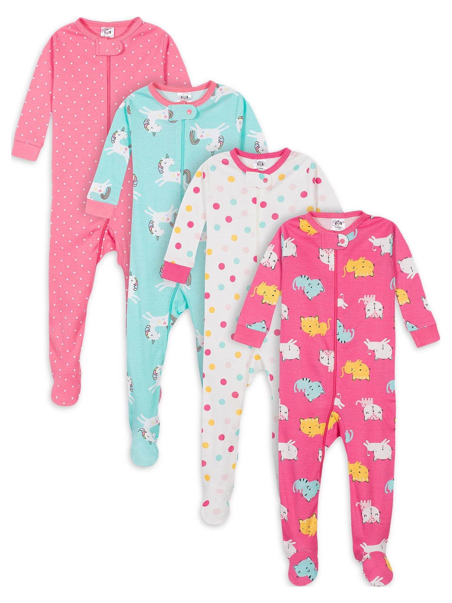 Gerber Baby & Toddler Girls Snug Fit Cotton Footed 1pc Pajamas, 4-Pack ...