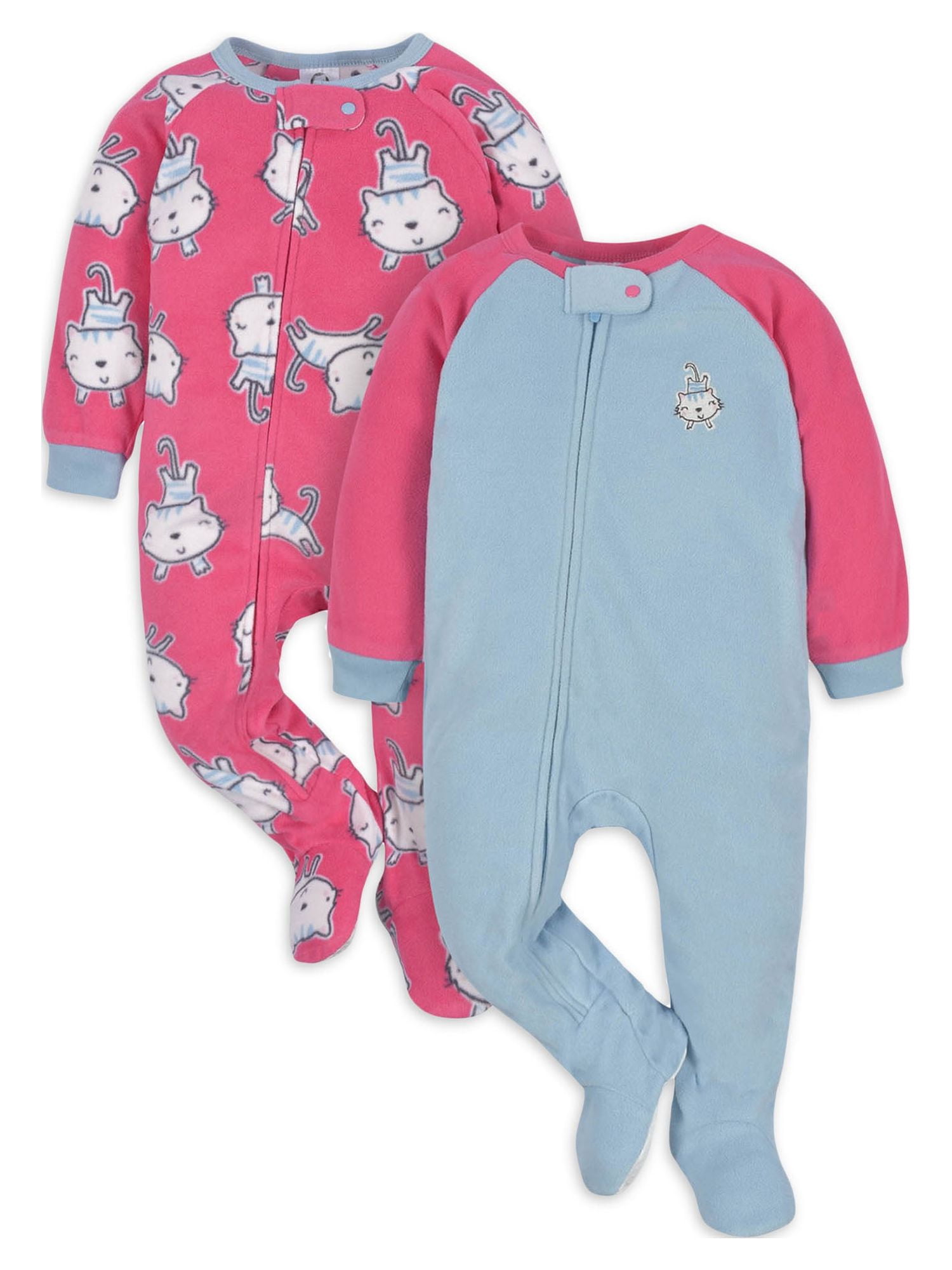 Gerber Baby & Toddler Footed Fleece Infant Zip PJs, 2-Pack Microfleece ...