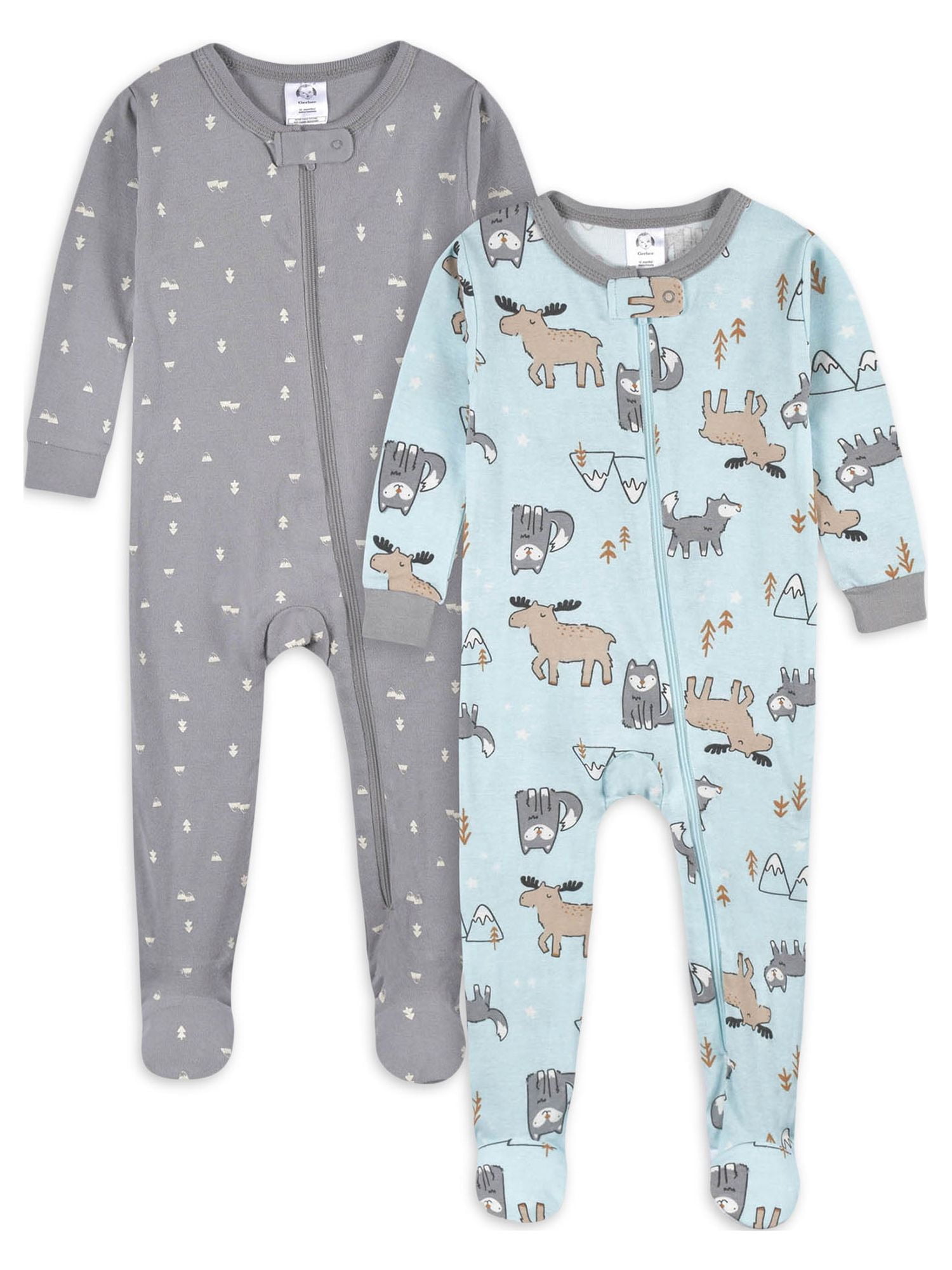 Gerber Baby & Toddler Neutral Snug Fit Footed Cotton Pajamas, 2-Pack, 0 ...