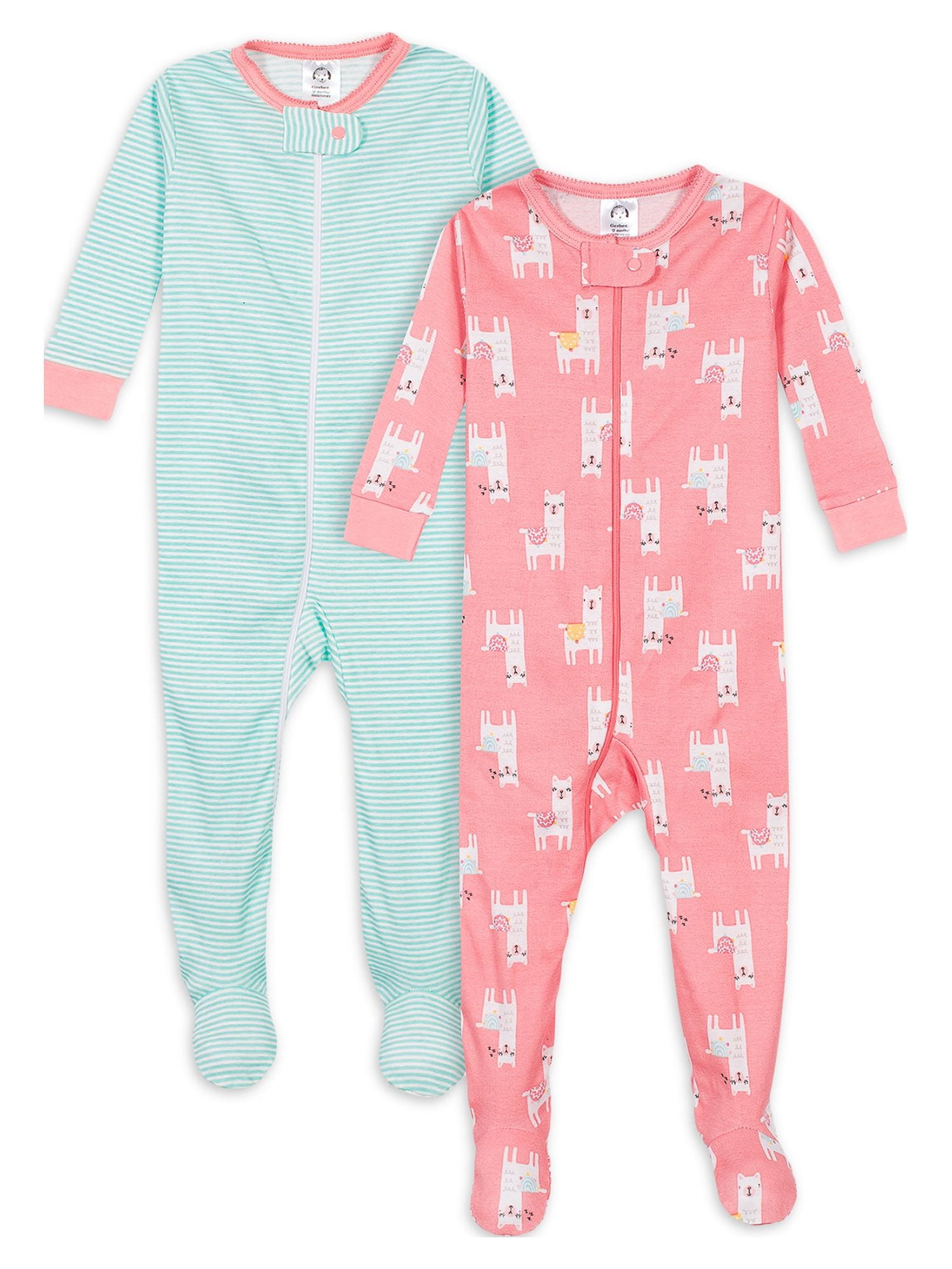 Gerber Baby & Toddler Girls 2-Pack Snug Fit Cotton Footed Zipper ...