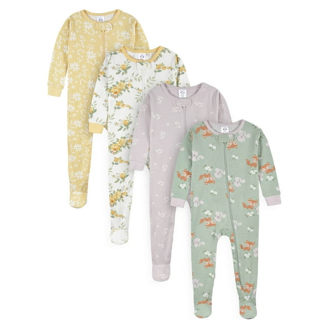 Gerber Baby & Toddler Neutral Snug Fit Footed Cotton Pajamas, 4-Pack ...