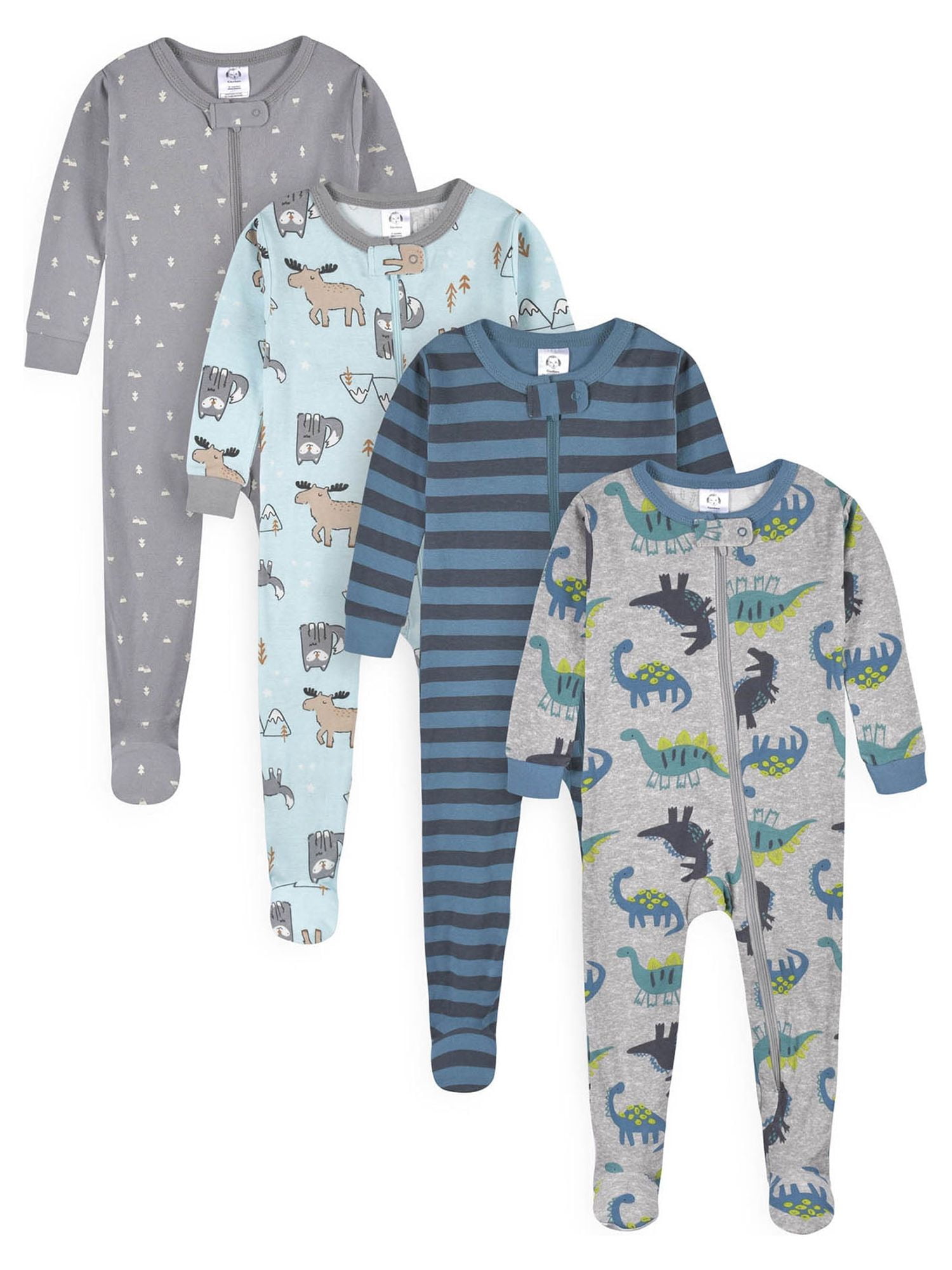 Gerber Baby & Toddler Neutral Snug Fit Footed Cotton Pajamas, 4-Pack ...