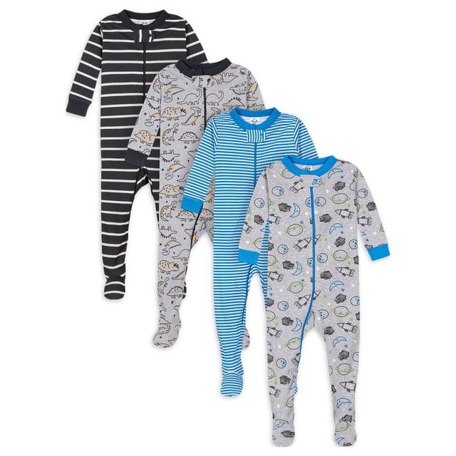 Gerber Baby & Toddler Neutral Snug Fit Footed Cotton Pajamas, 4-Pack ...