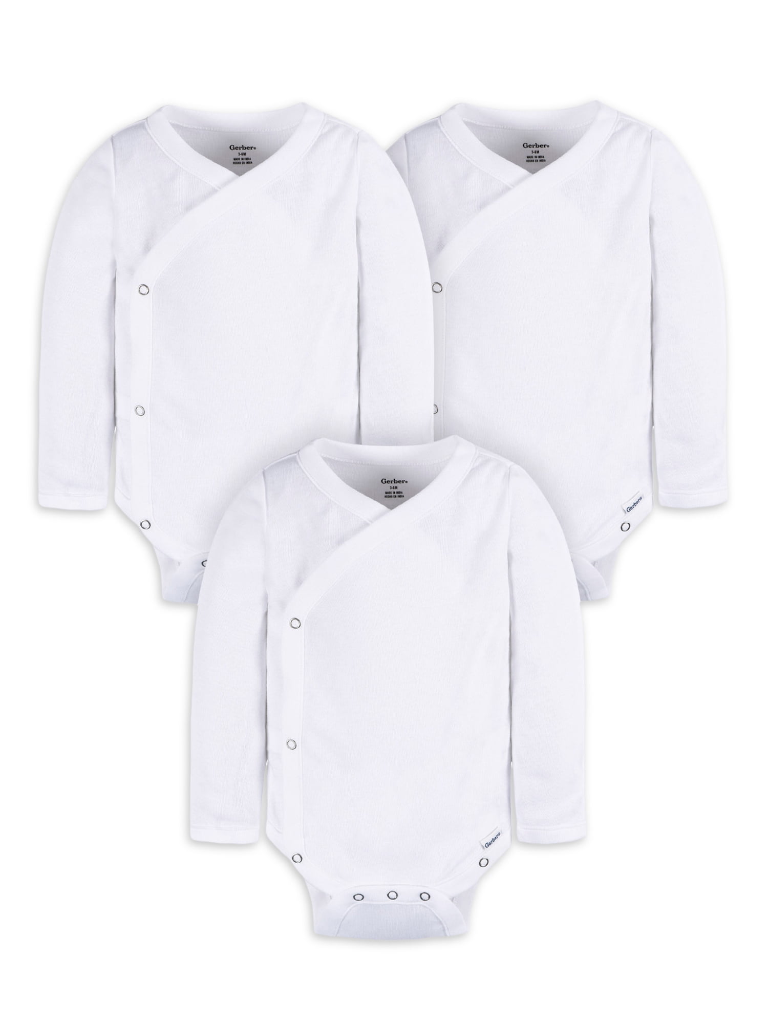 Gerber Baby Unisex Leisure White Sidesnap Cotton Bodysuit, 3-Pack ...