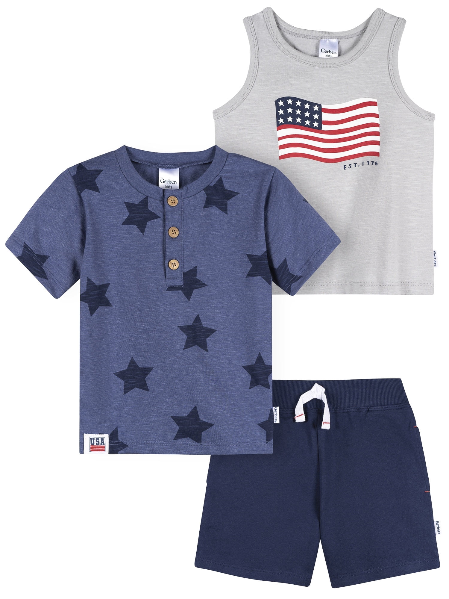 Gerber Baby and Toddler Boy Playwear Outfit Set, 3-Piece, Sizes 12 ...