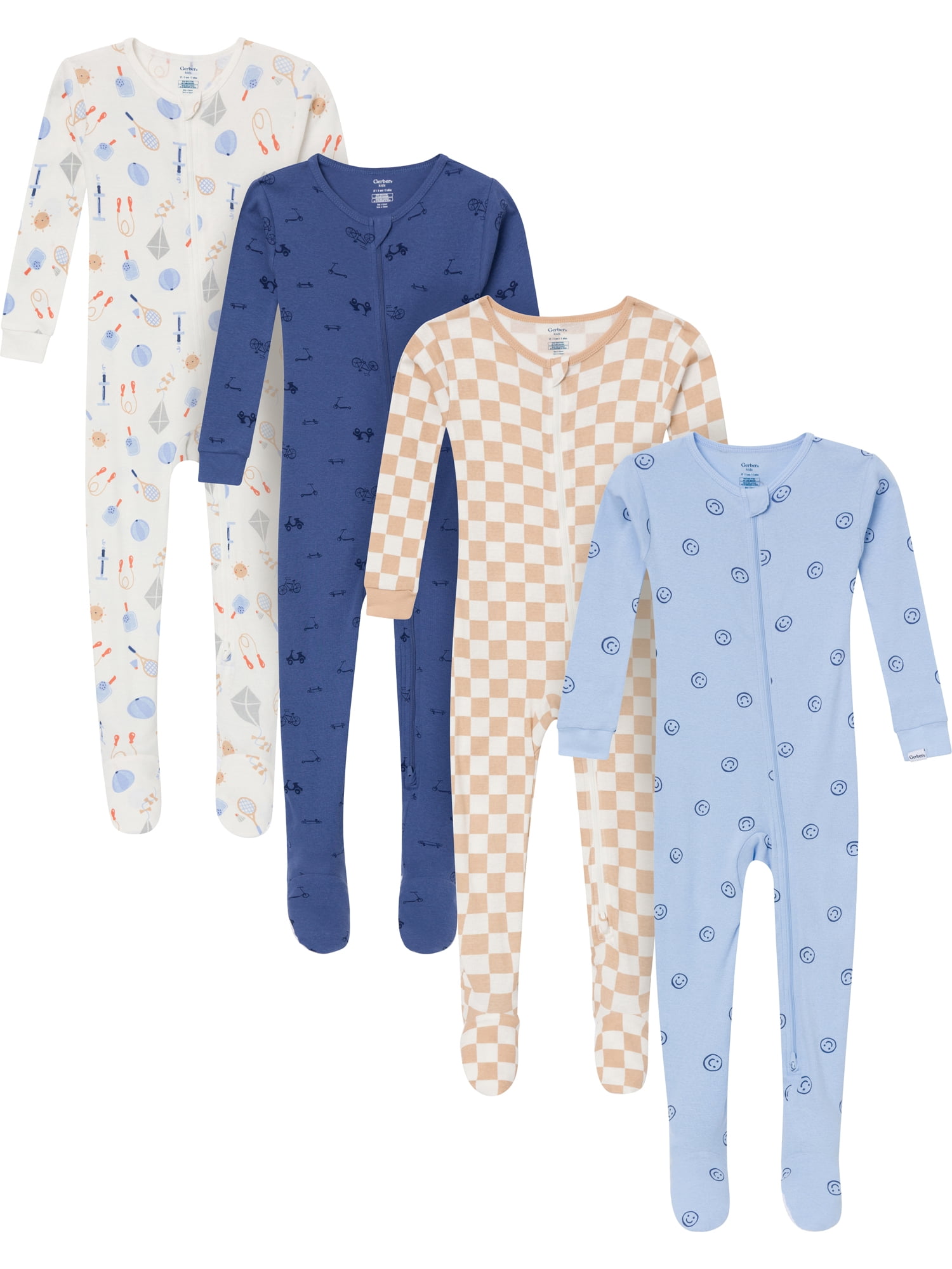 Gerber Baby and Toddler Neutral Footed Unionsuits, 4-Pack, 0/3 Months ...
