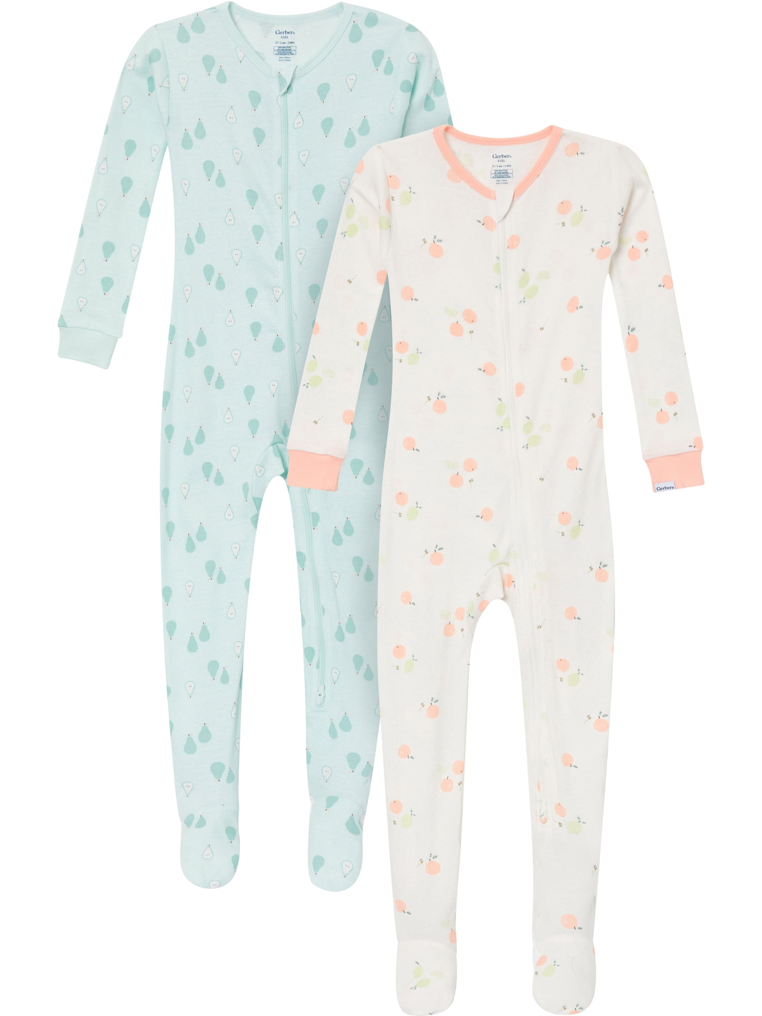 Gerber Baby and Toddler Neutral Tight Fitting Footed Unionsuits, 2-Pack ...