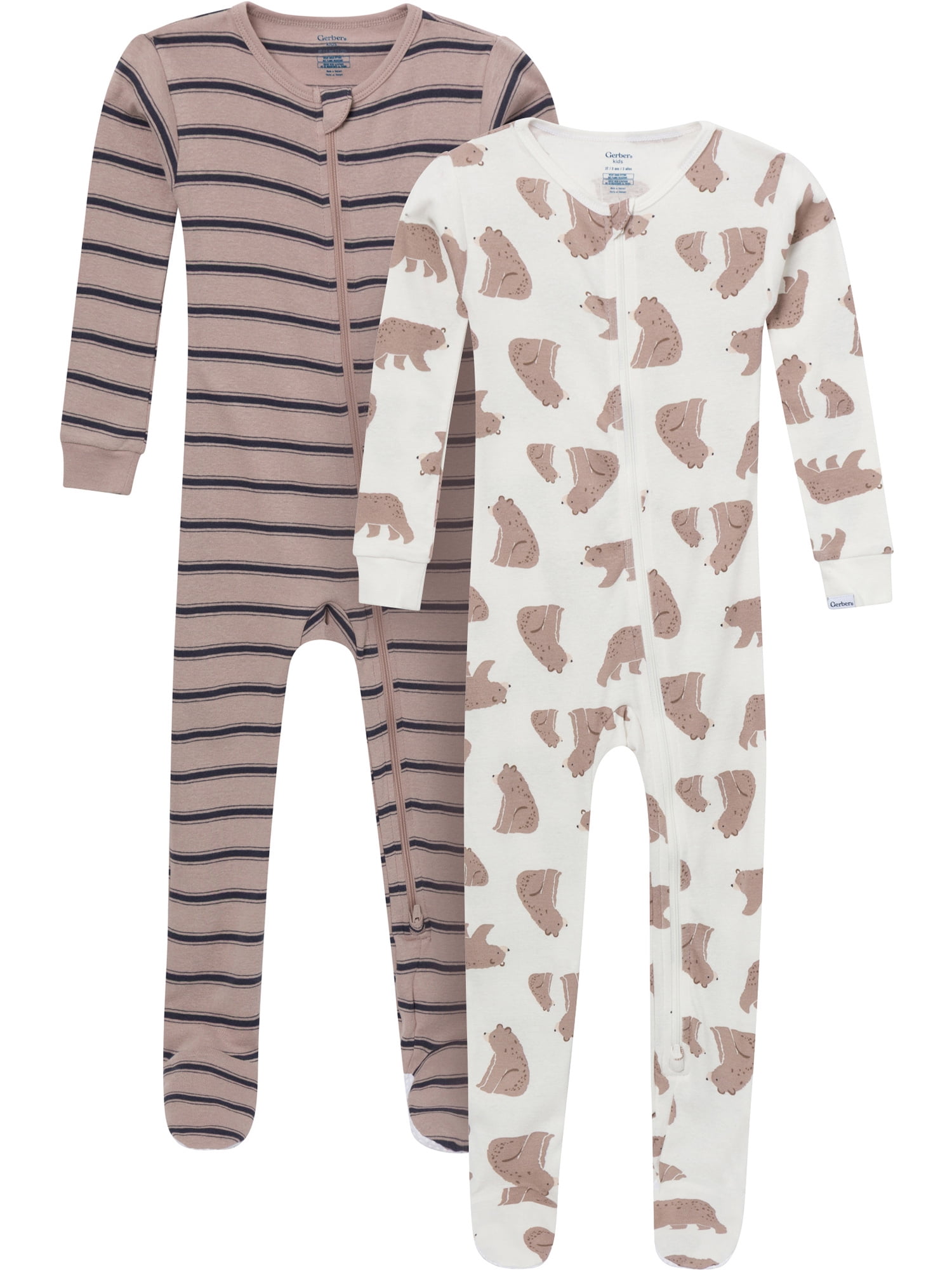Gerber Baby and Toddler Neutral Tight Fitting Footed Unionsuits, 2-Pack ...