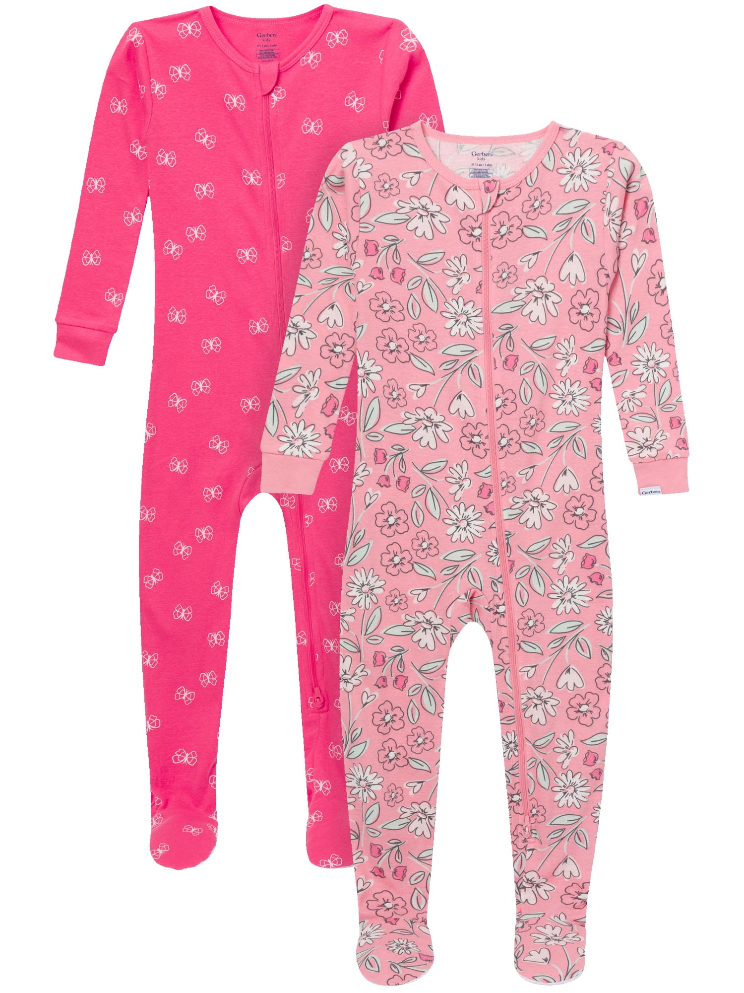 Gerber Baby and Toddler Neutral Tight Fitting Footed Unionsuits, 2-Pack ...