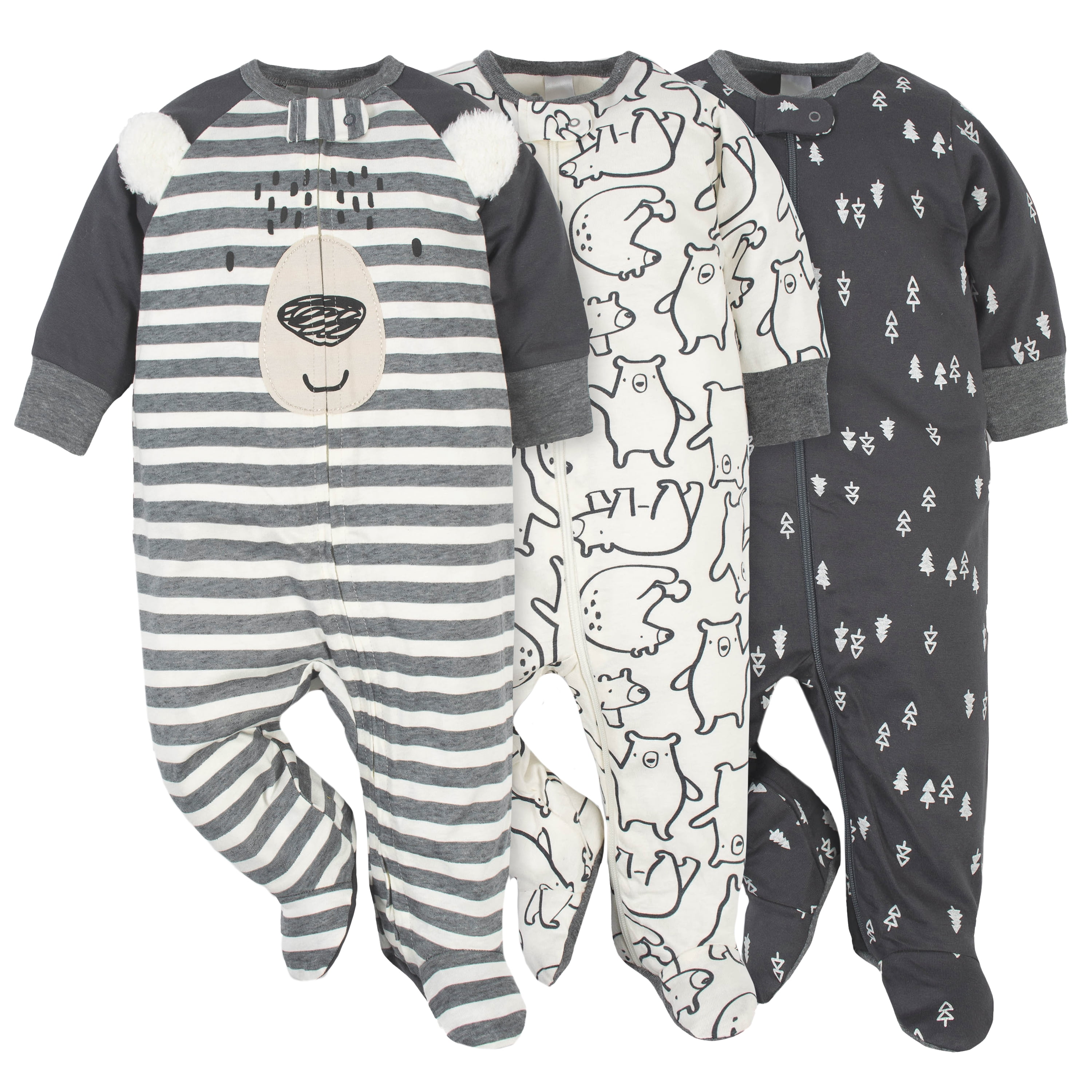 Gerber Boys' Long Sleeve Baby Sleepers Pajamas, 3-Pack Footed Sleep N ...