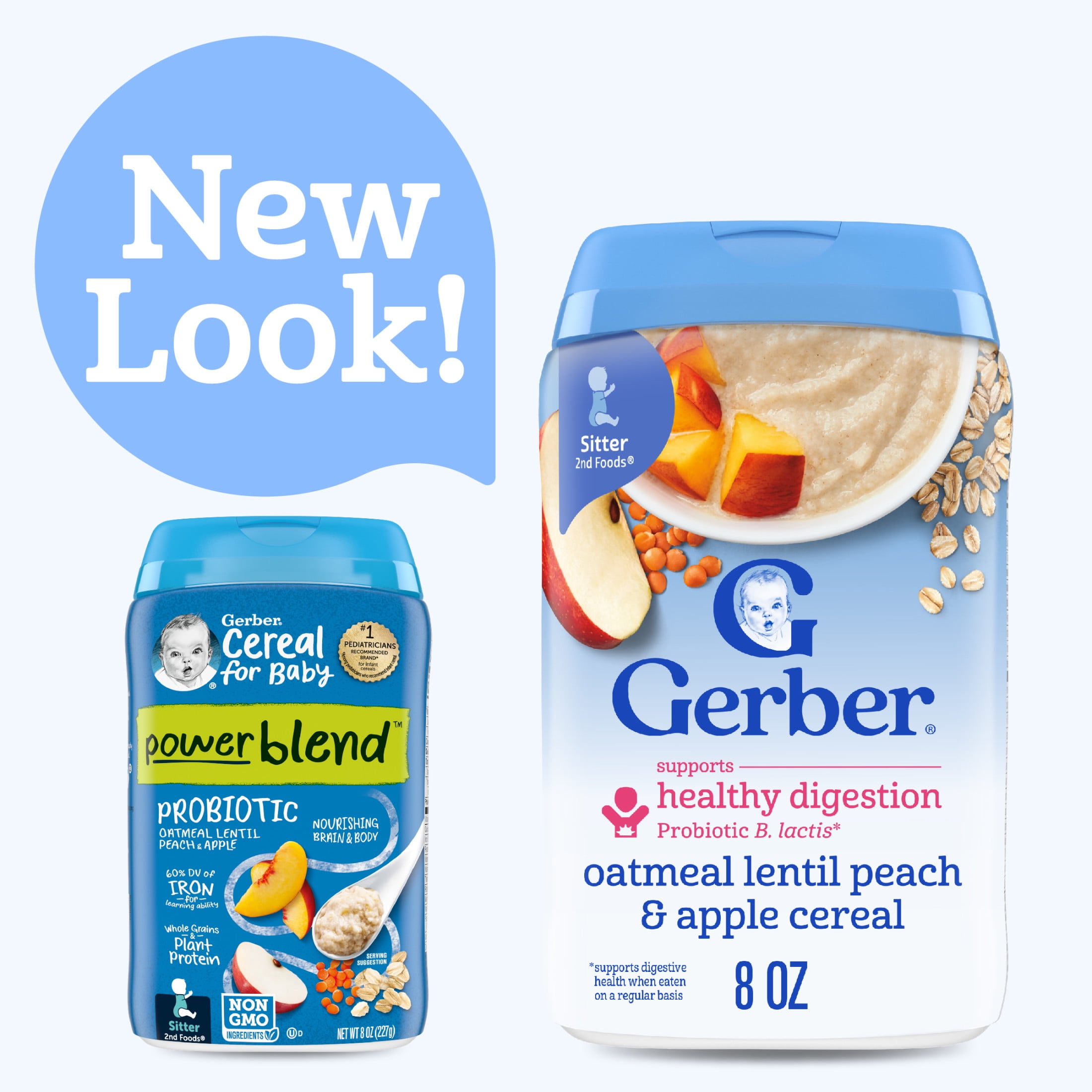 Gerber Cereal for Baby Power Blend 2nd Foods Probiotic Oatmeal Baby Cereal, Peach Apple, 8 oz ...