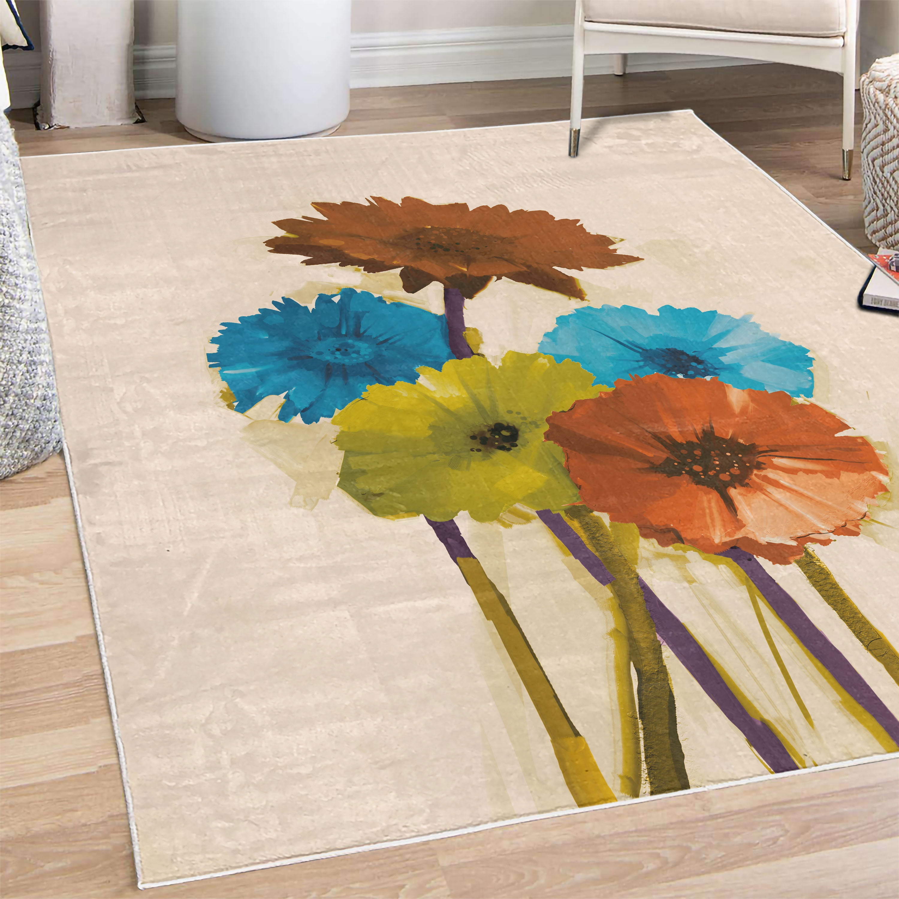 Gerber Daisy Decorative Rug, Posy of Spring Flowers Oil Painting ...