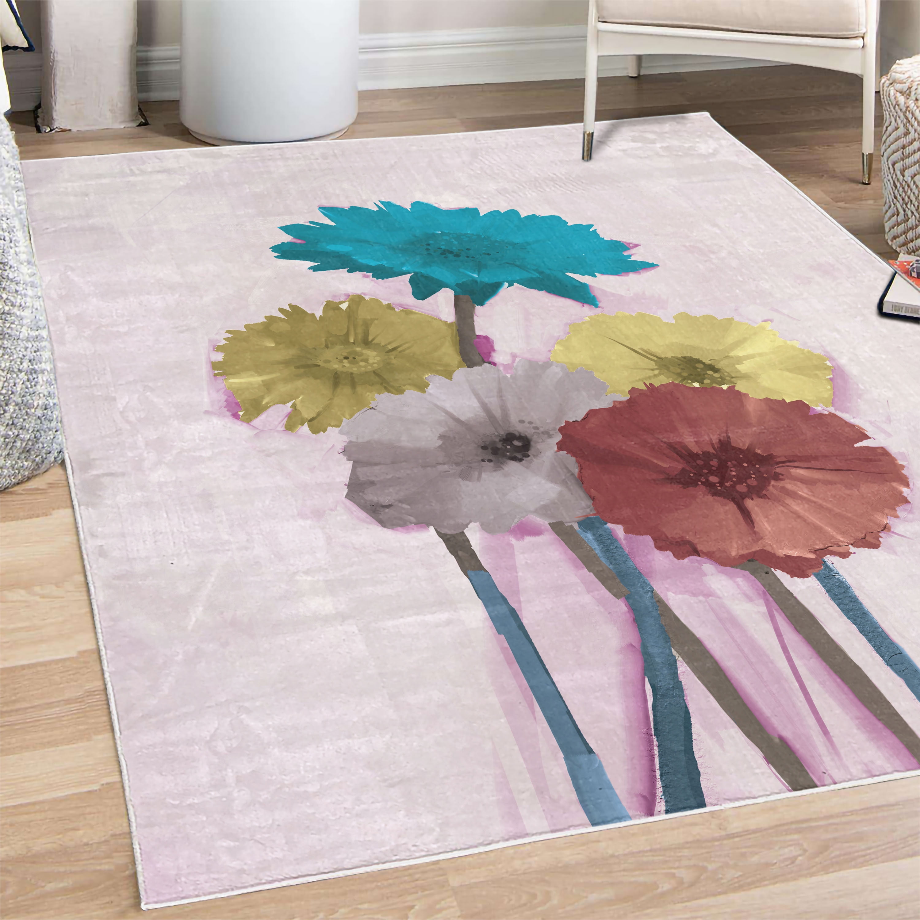 Gerber Daisy Decorative Rug, Posy of Spring Flowers Oil Painting ...