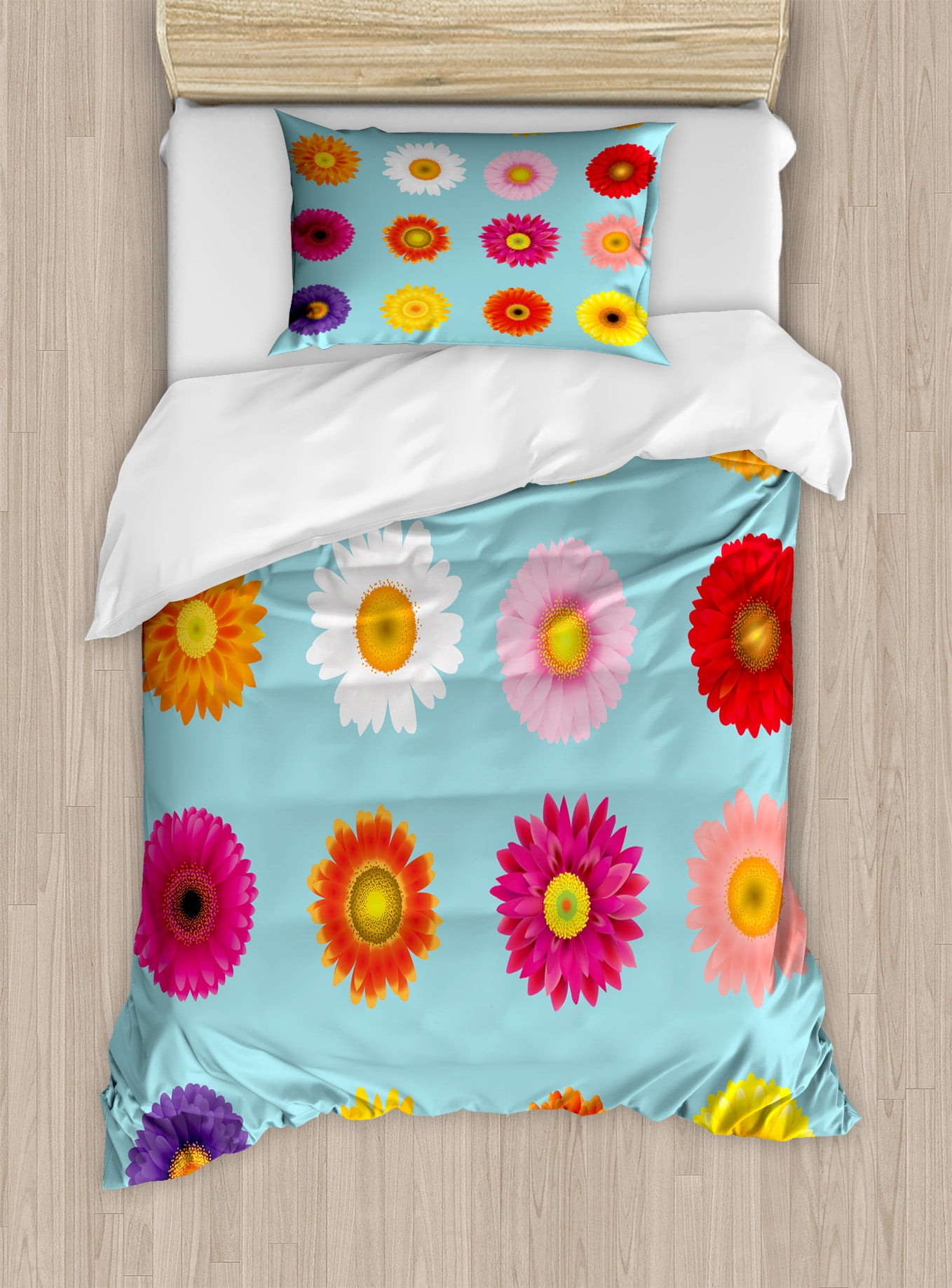 Gerber Daisy Duvet Cover Set, Blooms of Various Vibrant Petals Flower ...