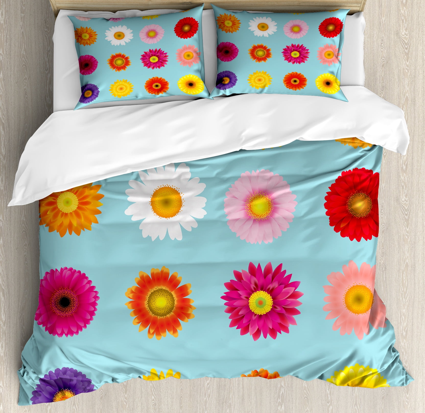 Gerber Daisy Duvet Cover Set, Blooms of Various Vibrant Petals Flower ...