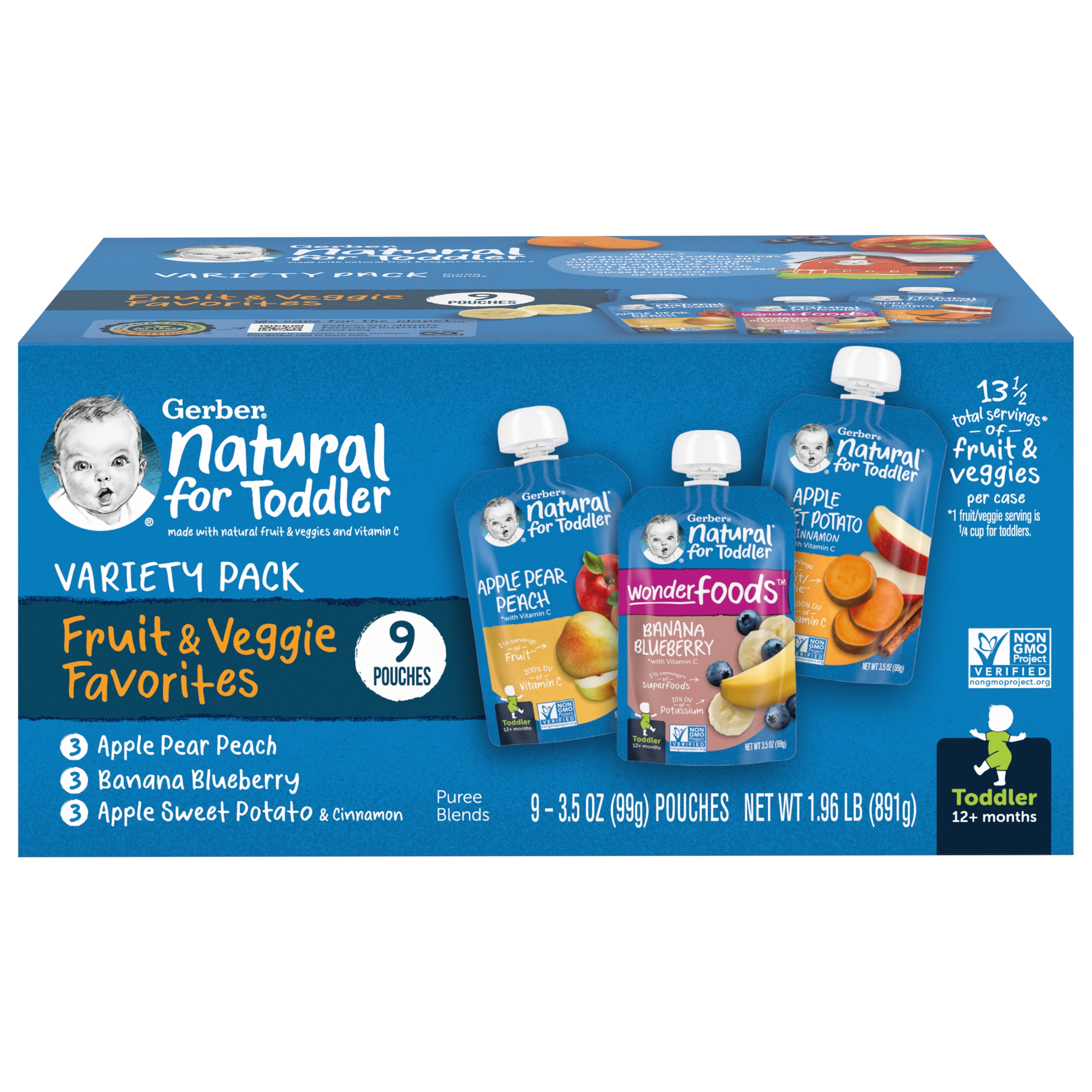 Gerber Fruit & Veggie Favorites, Toddler Food Variety Pack, 3.5 oz ...