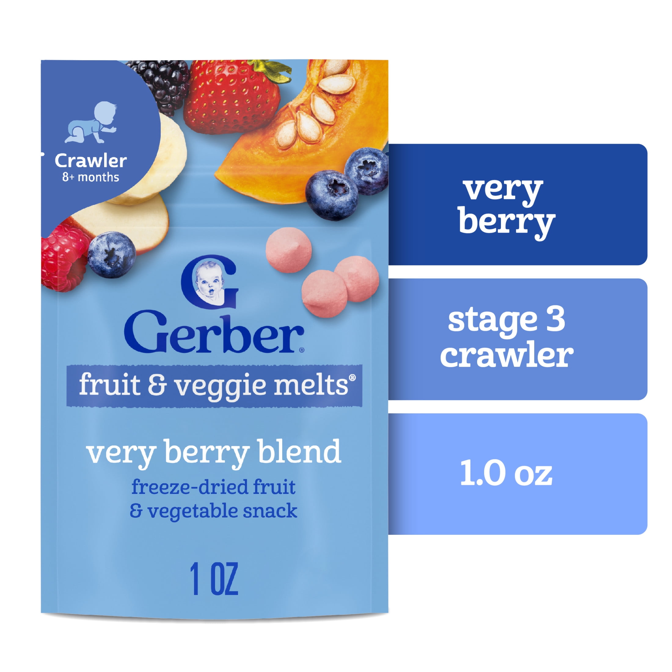 Gerber Fruit Veggie Melts Very Berry Blend Stage 3 Toddler Snack 1 oz ...